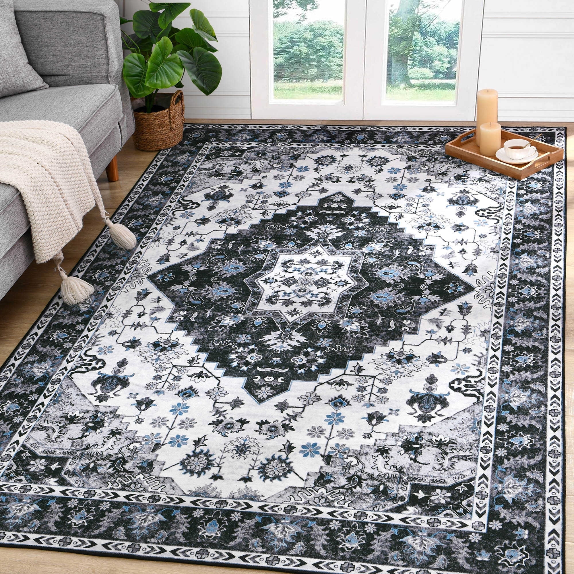 Softlife Ultra-Thin Chenille Vintage Area Rug Non Slip Washable ...