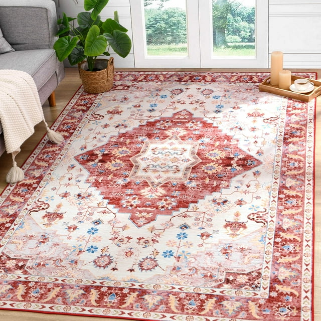 Softlife Ultra-Thin Chenille Vintage Area Rug Non Slip Washable ...