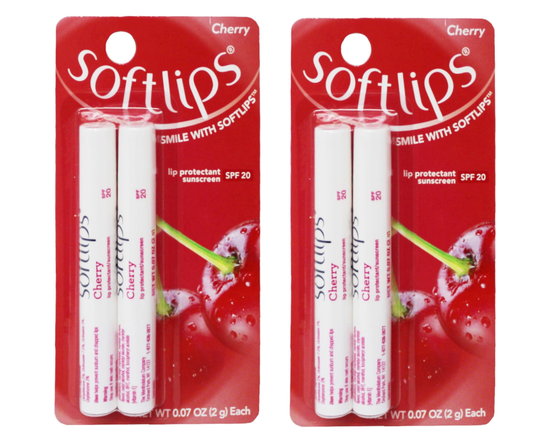Softlips Lip Protectant Balm, Sunscreen SPF 20, Cherry 2 Count - 2 Pack - Walmart.com