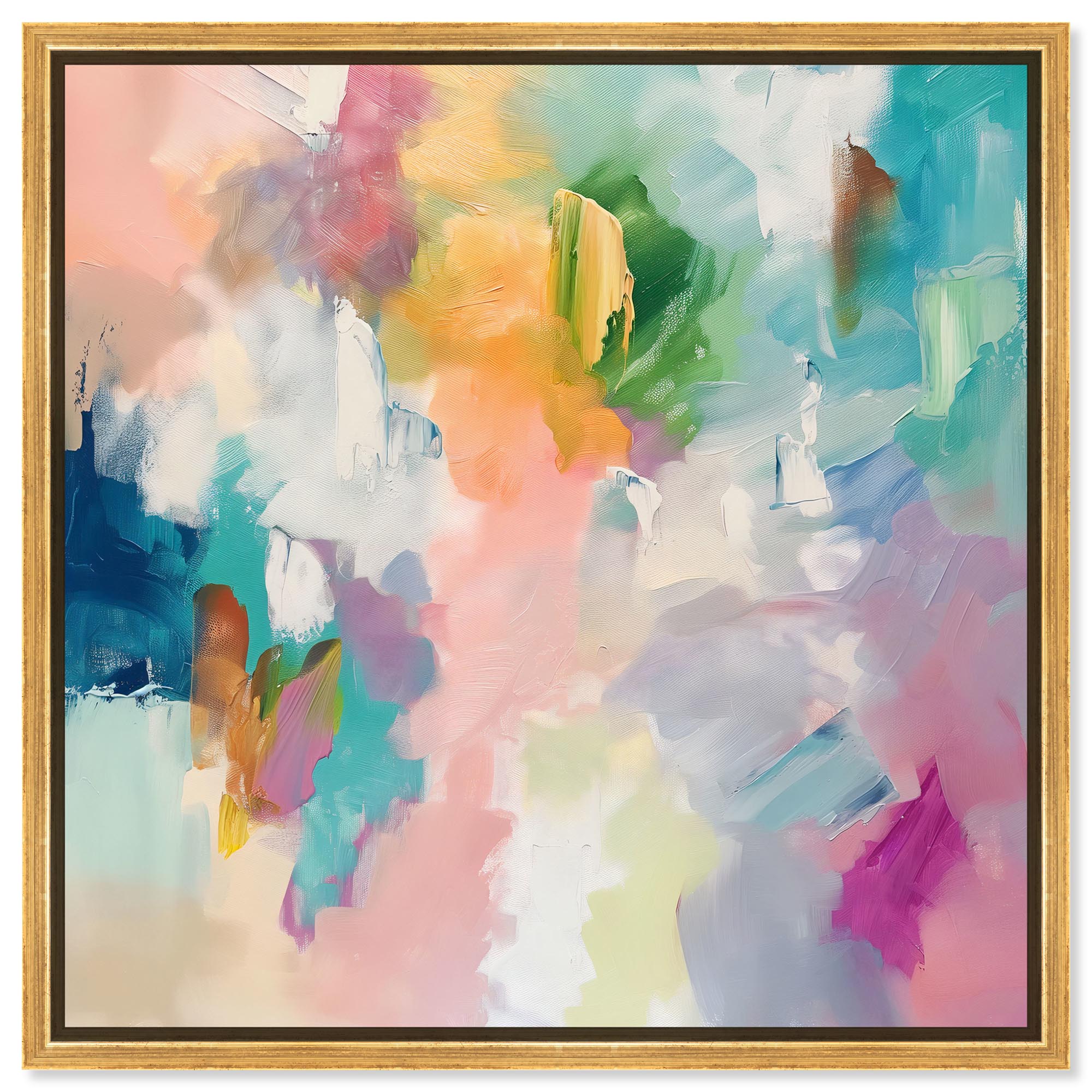 Softly Woven Brush Canvas Modern Colorful Art by Art Remedy, Gold Frame ...