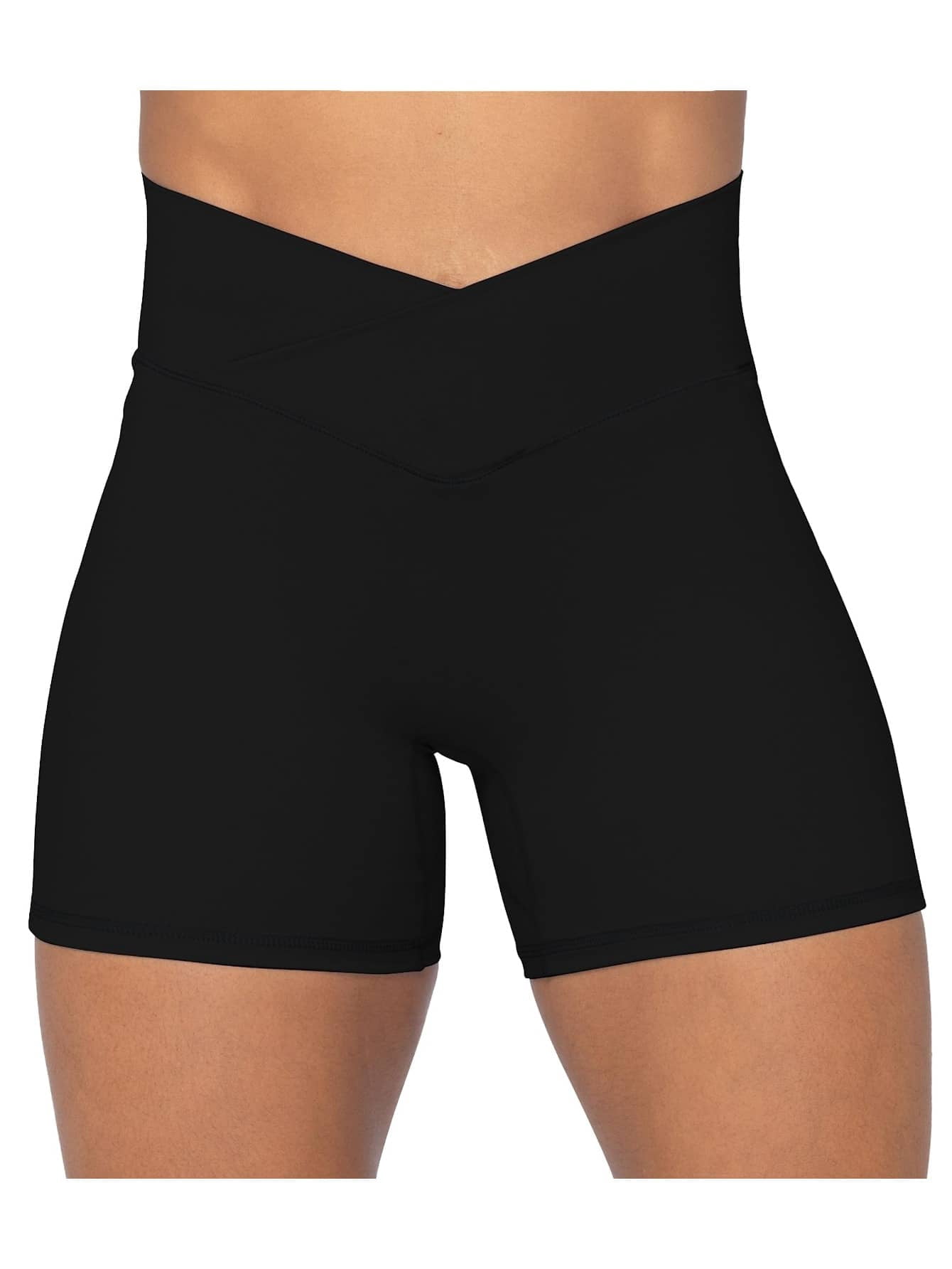 Softmax Crossover Biker Shorts for Women, No Front Seam V High Waist ...