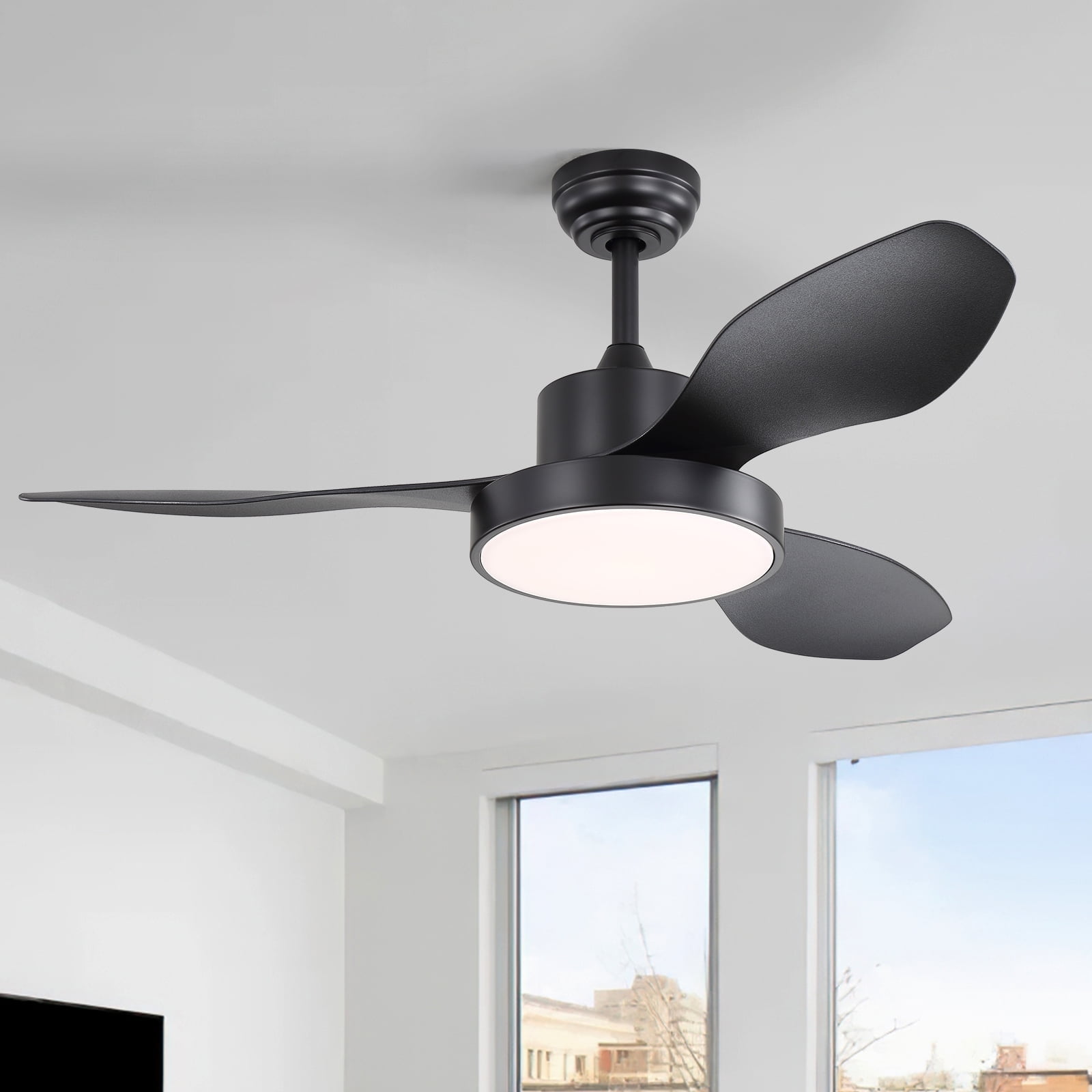 Sofucor 47" LED Integrated Black 6-Speed Dimmable Handheld Ceiling Fan ...