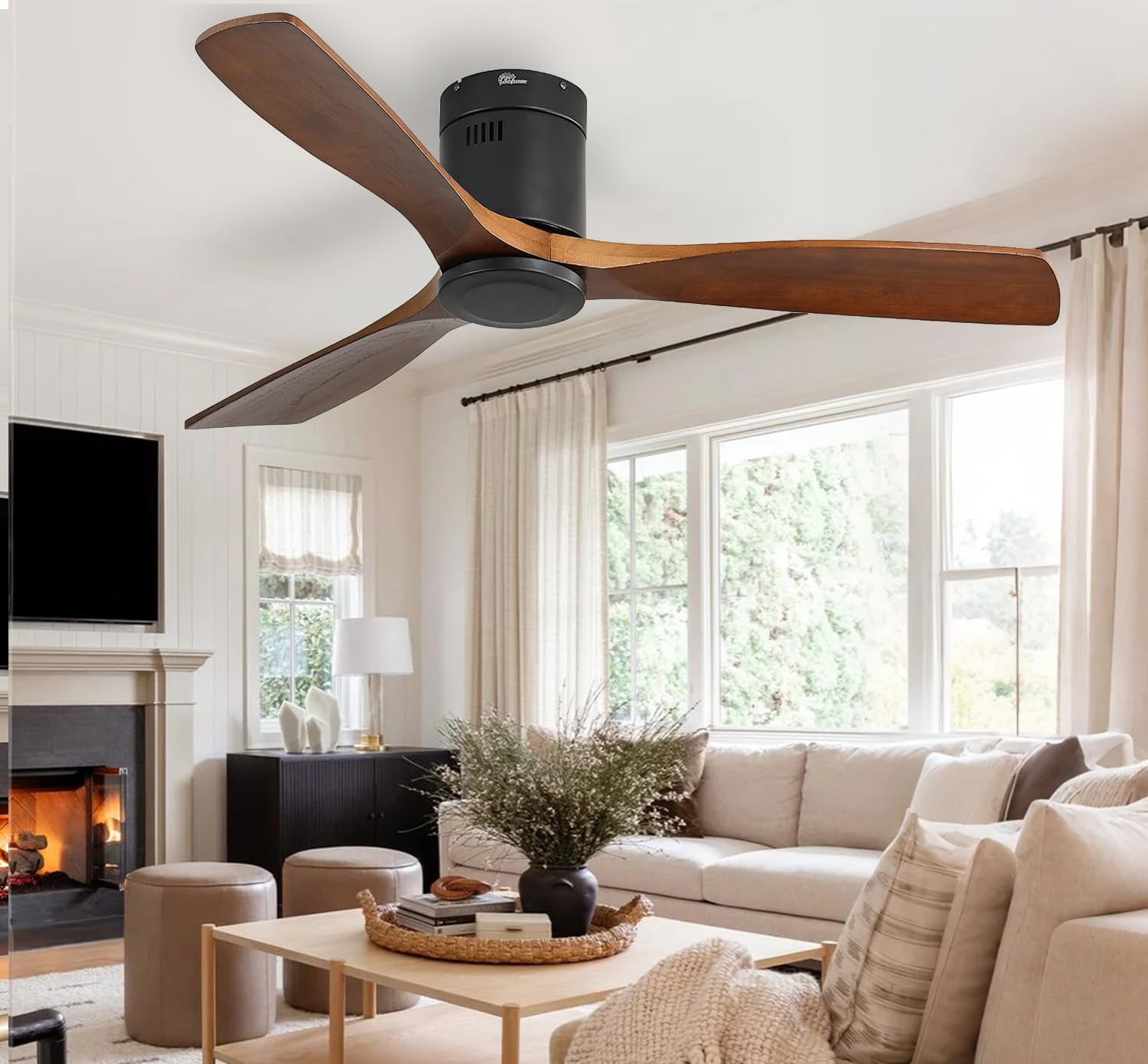Sofucor 52 Inch Solid Wood Ceiling Fan Without Lights Flush Mount ...