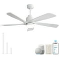 Sofucor 52-Inch White Wood Blade Ceiling Fan with LED Light and Remote ...