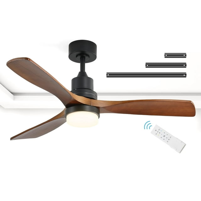 "Sofucor 52"" Modern Wood Ceiling Fan with Light, Remote, 3 Blades ...