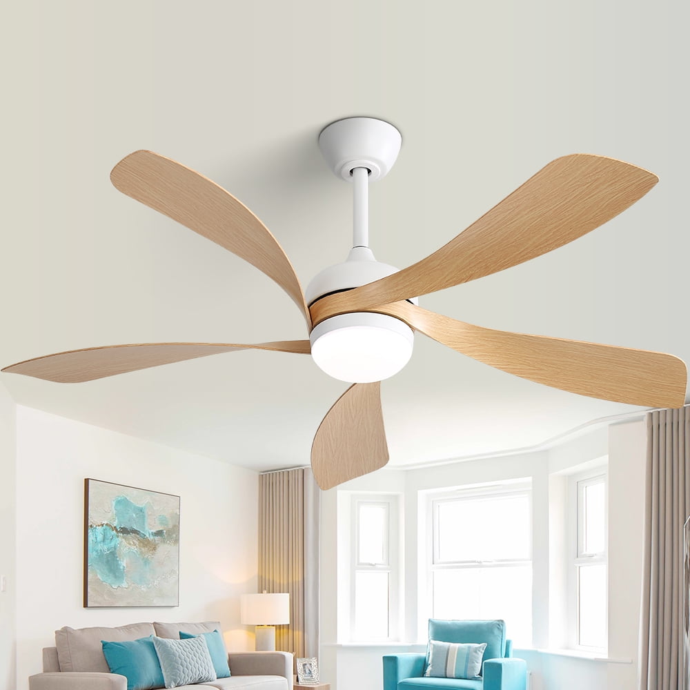 Sofucor 52" LED Ceiling Fan with ABS Blades,White with Light Wood Grain ...