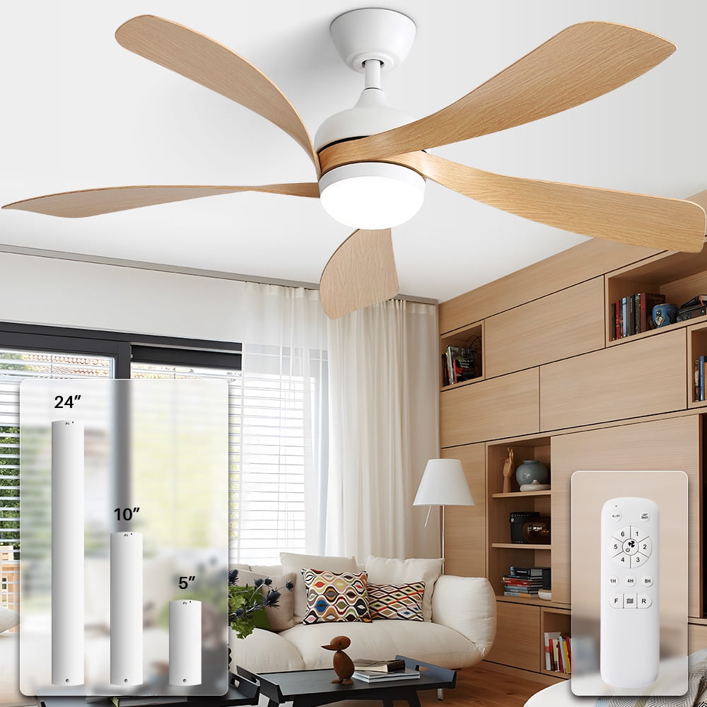 Sofucor 52" LED Ceiling Fan with ABS Blades,White with Light Wood Grain ...