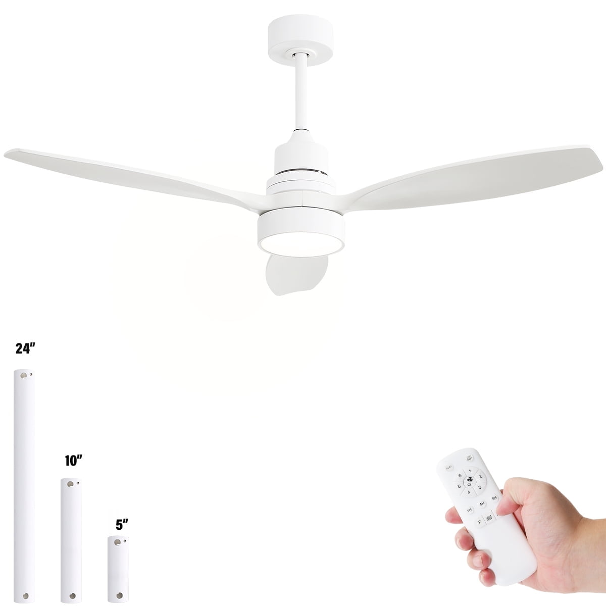 Sofucor 52" White Ceiling Fan with Light and Remote Control,Reverse ...
