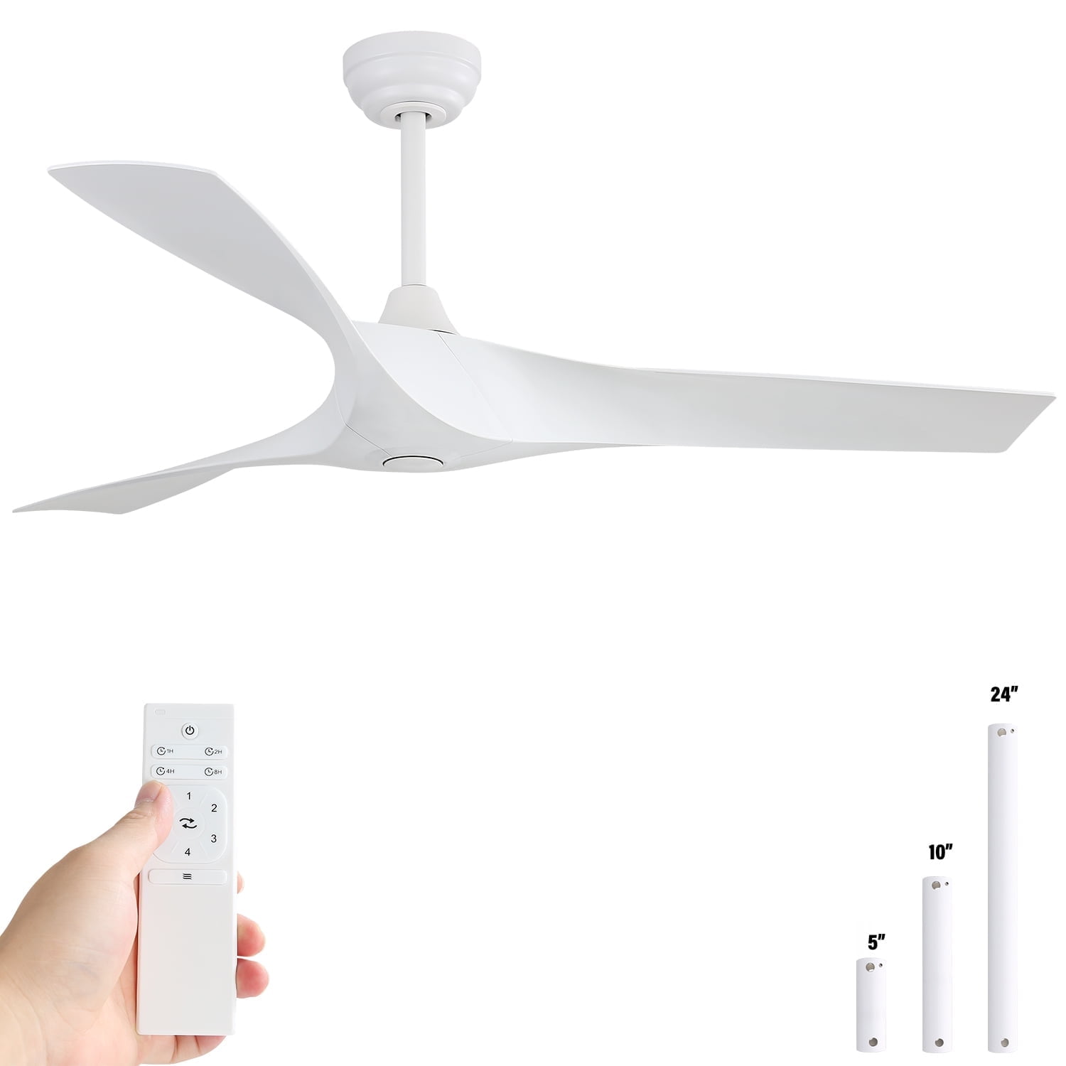 "Sofucor 52"" White Ceiling Fan, Remote Control, 6-Speed, Reverse ...
