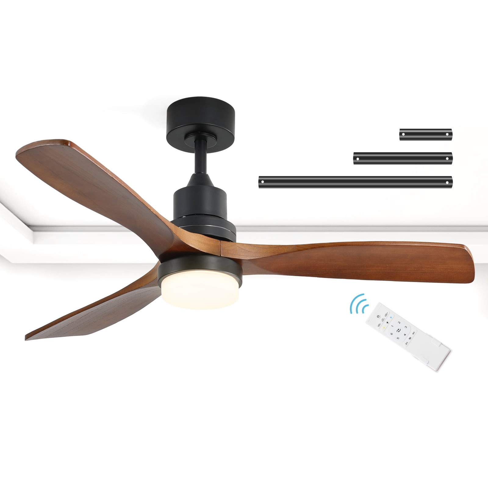 "Sofucor 52"" Modern Wood Ceiling Fan with Light, Remote, 3 Blades ...