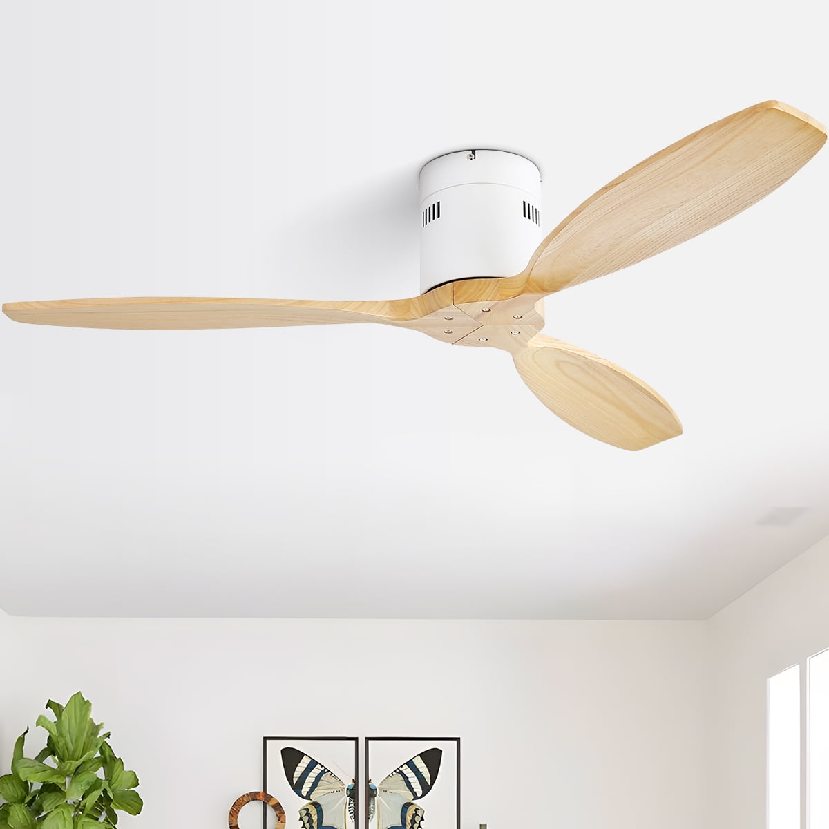 Sofucor 52 inch Modern Flush Mount Ceiling Fan without Light for Living ...