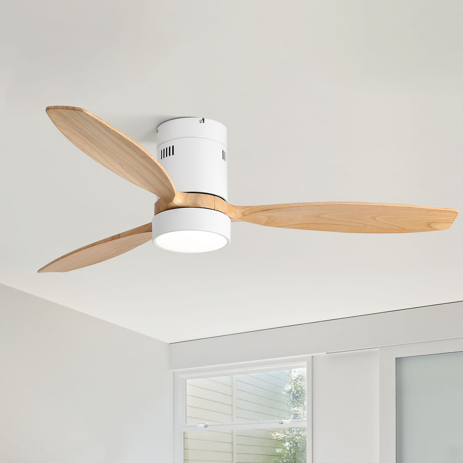 Sofucor 52inch Wood Low Profile Ceiling Fans with Lights and Remote ...