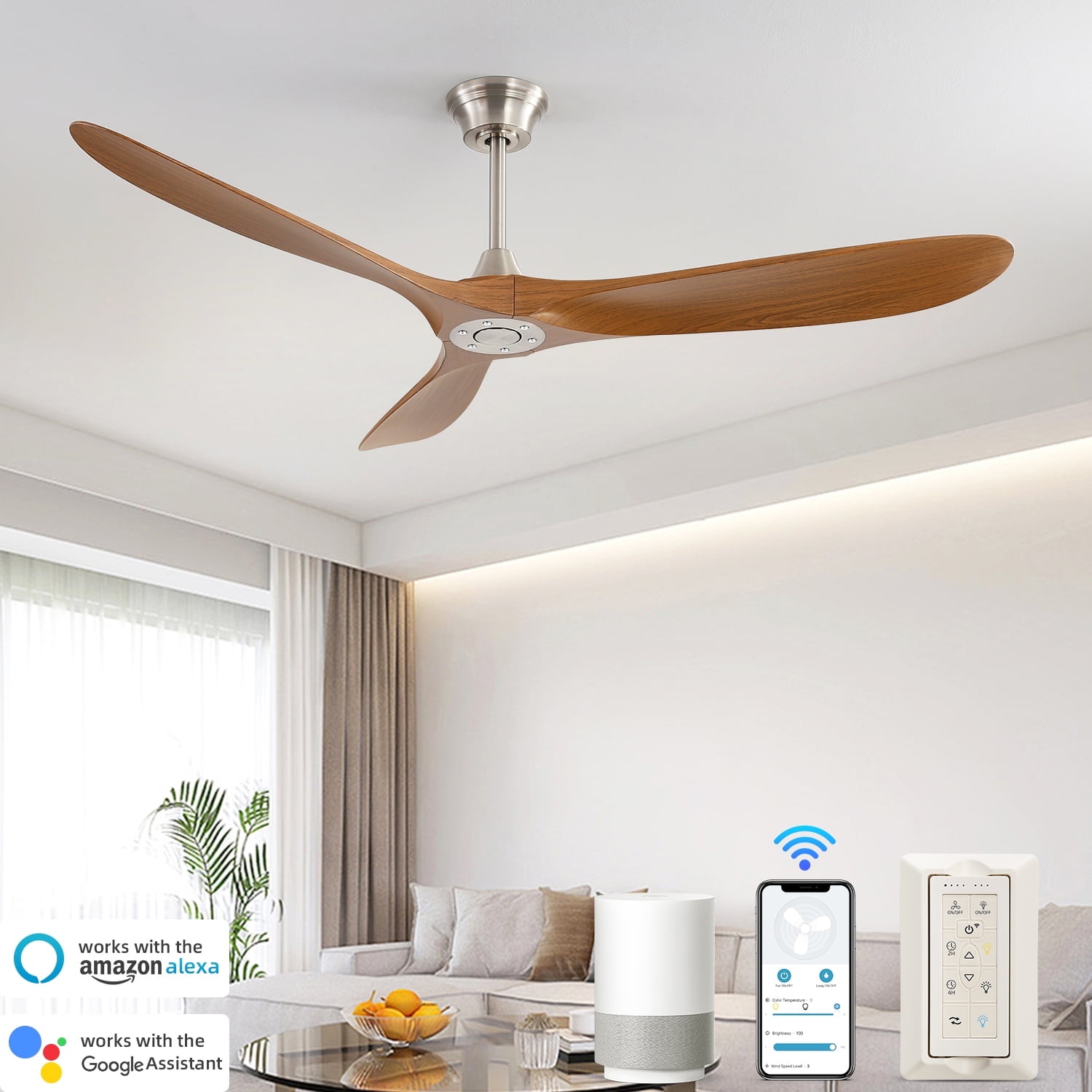 Sofucor 60" Modern Smart Ceiling Fan with Wall Switch and APP Control ...