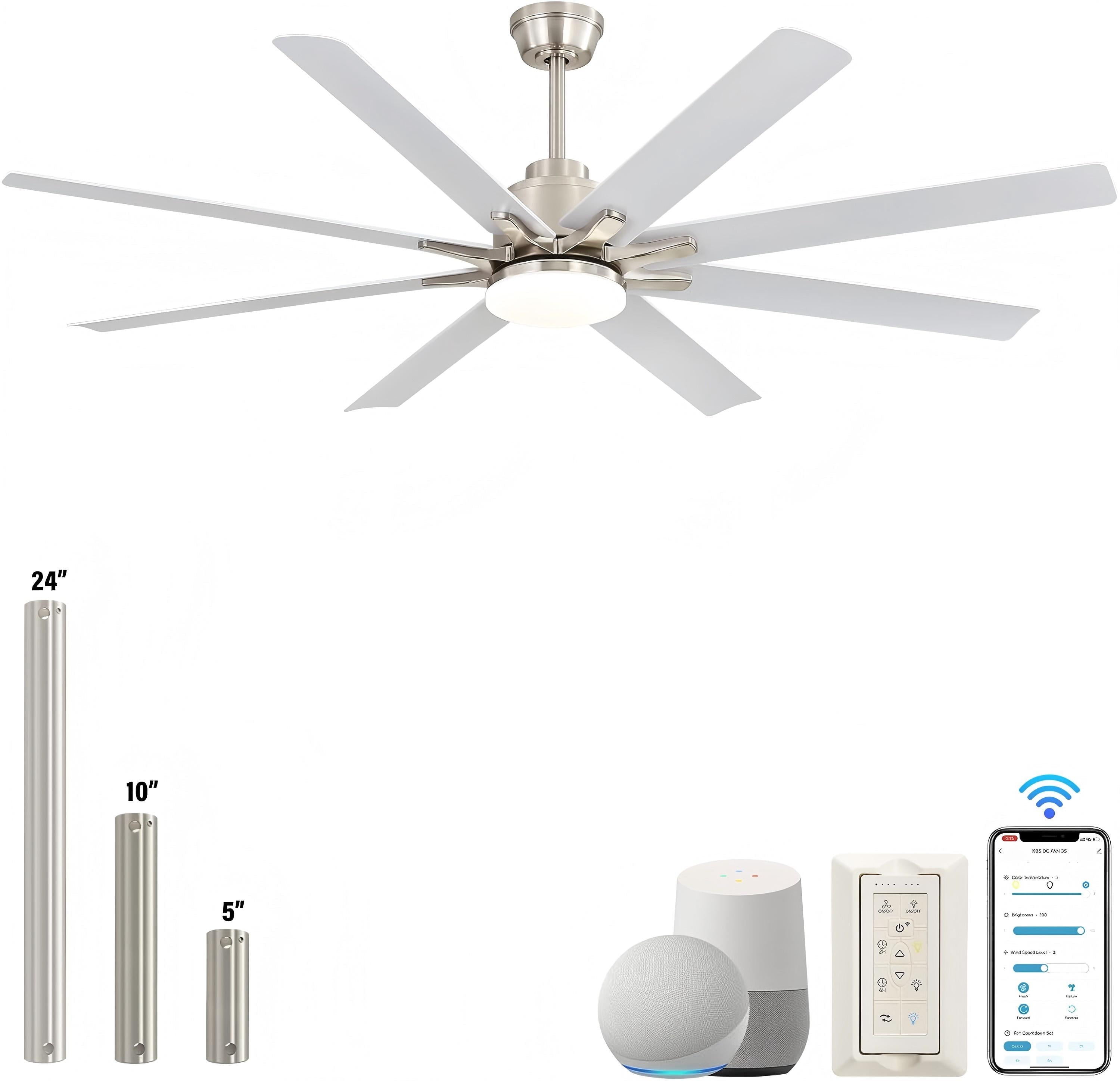 Sofucor 66-Inch Basic Ceiling Fan with LED Lights, Remote, App, and ...