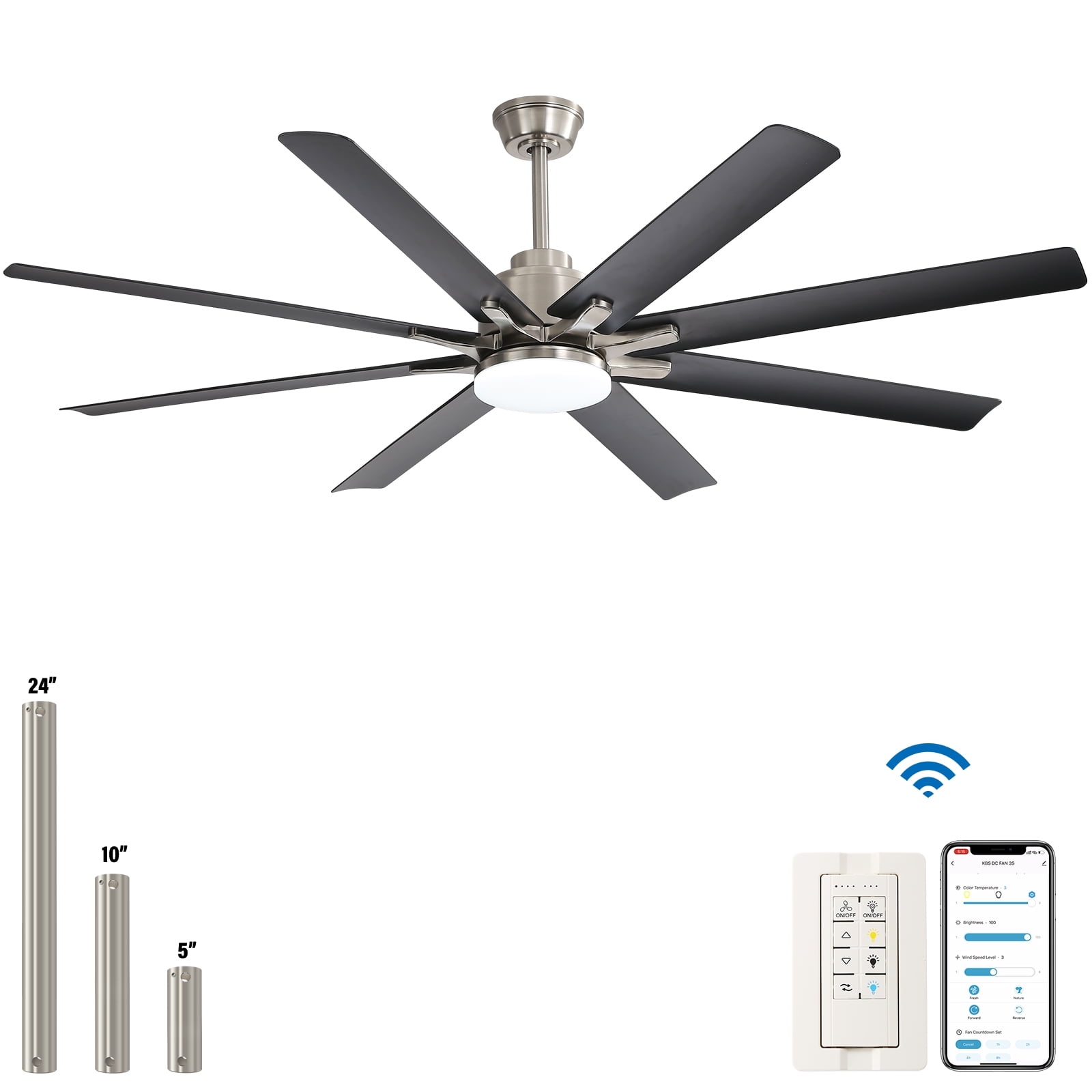Sofucor 66" Modern Black Ceiling Fan with Light ,Phone APP and Remote ...