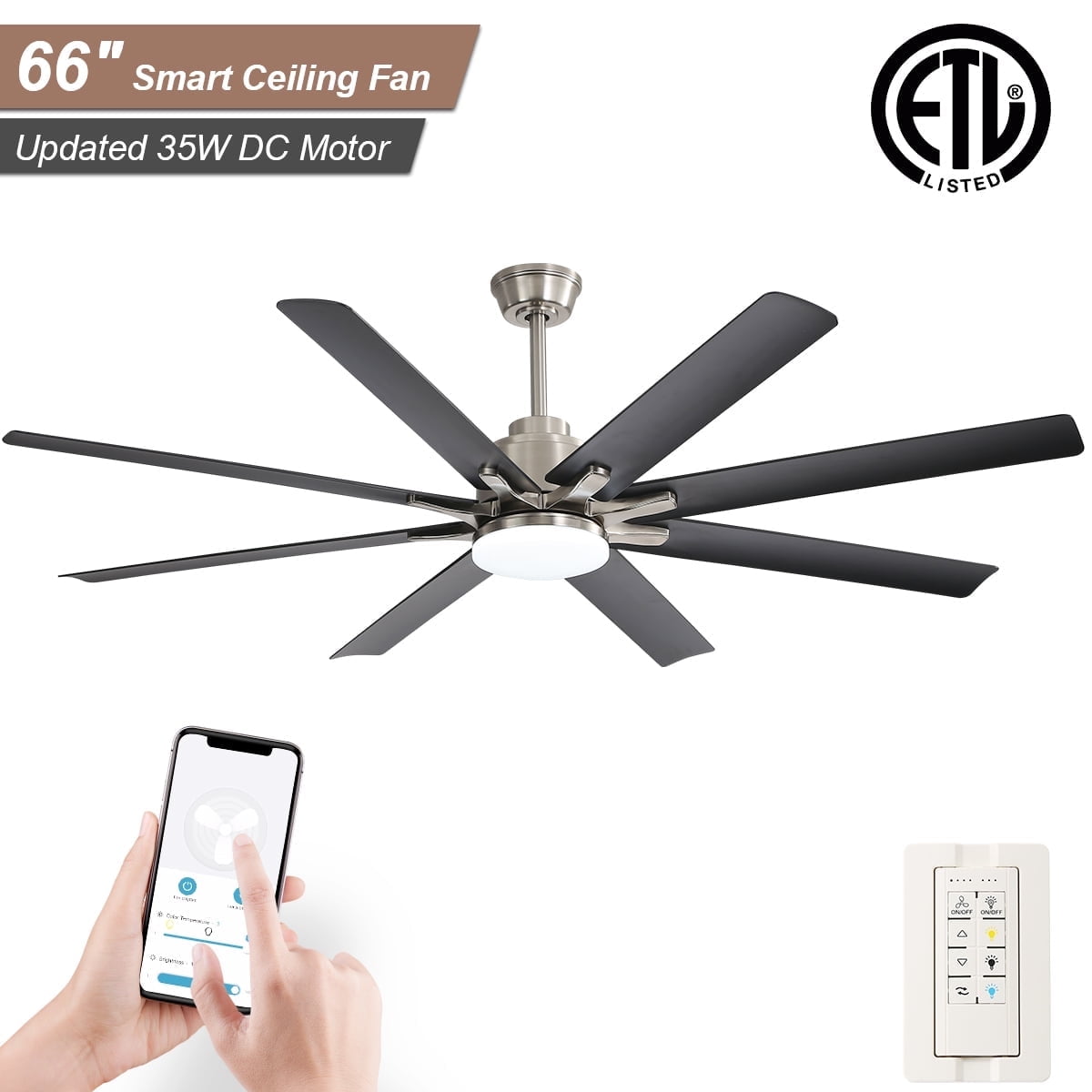 Sofucor 66" Modern Smart Ceiling Fan with Integrated Light,Remote&APP ...