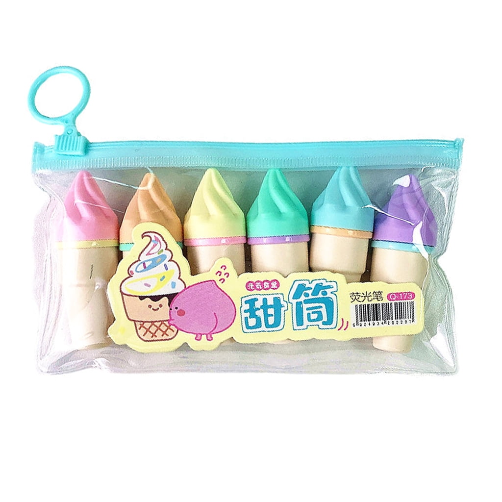 Sofullue 6pcs Cute Mini Highlighter Pen Kawaii Ice Cream Shape ...