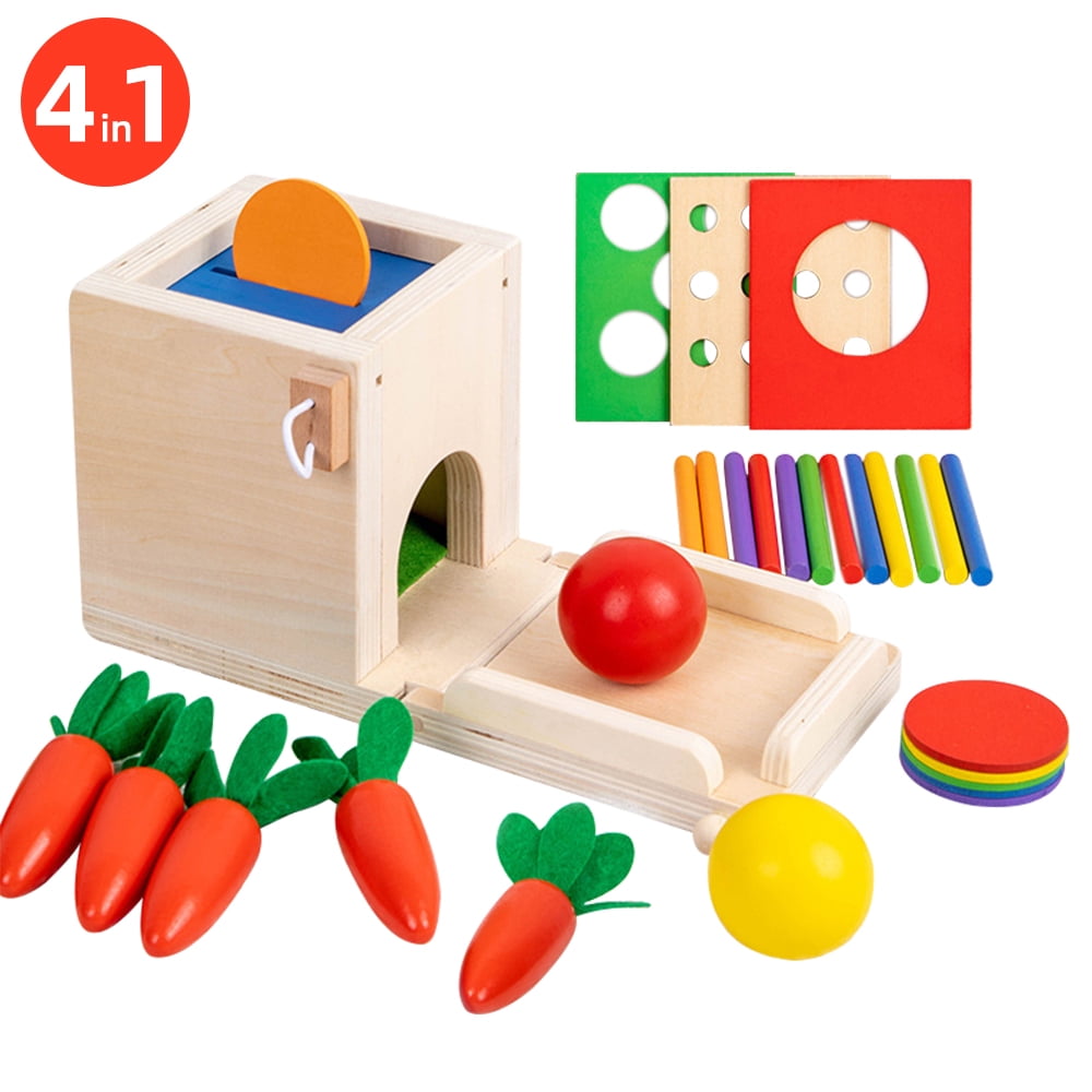 Sofuny 4-in-1 Wooden Montessori Toy Play Kit for Babies 6-12 Months ...