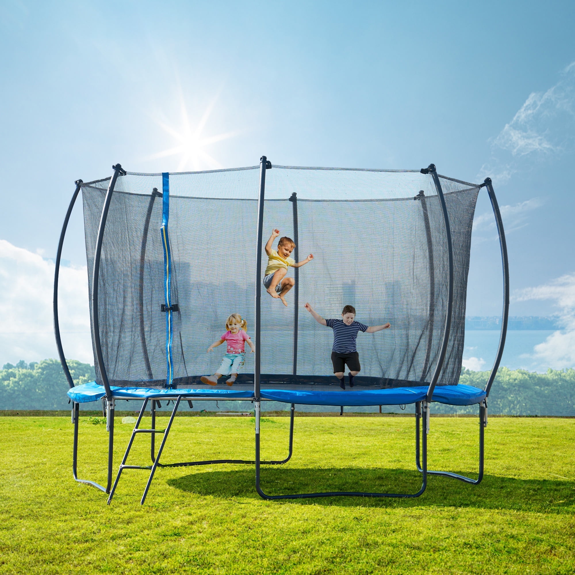 Soges 12FT Trampoline, 1200LBS Capacity, with Safety Enclosure, Ladder ...