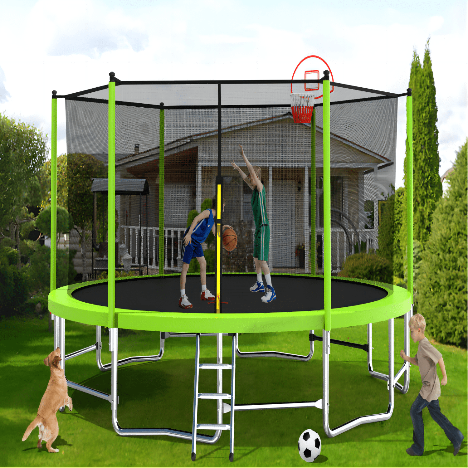 Soges 16FT Trampoline with Safety Enclosure Net, Basketball Hoop and ...