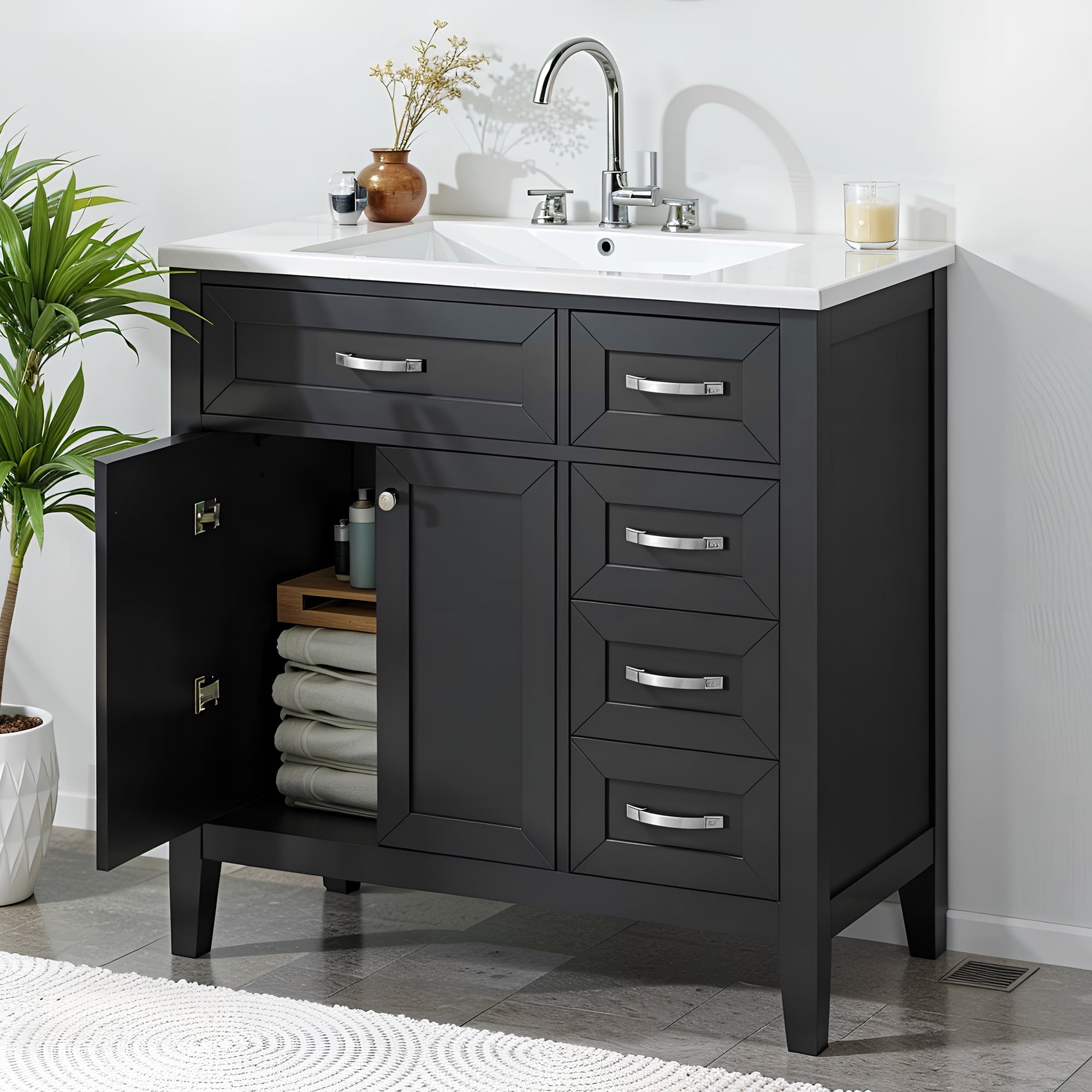 Soges 36" Bathroom Vanity with Sink Combo, Solid Wood Bathroom Makeup ...