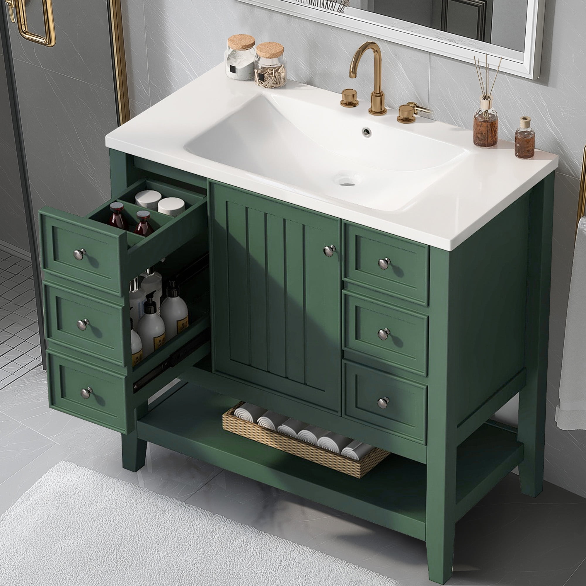 Soges 36" Bathroom Vanity with Sink Combo, Solid Wood Bathroom Makeup ...