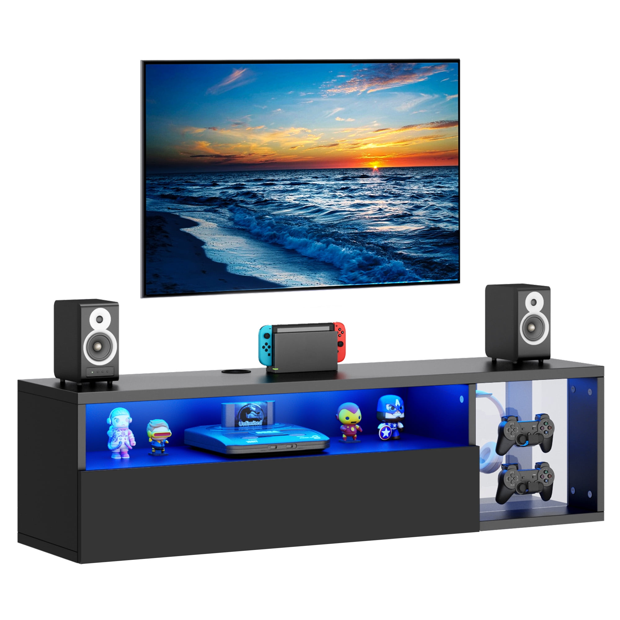 Soges 39" LED Floating TV Stand Entertainment Centre, LED Media Console ...
