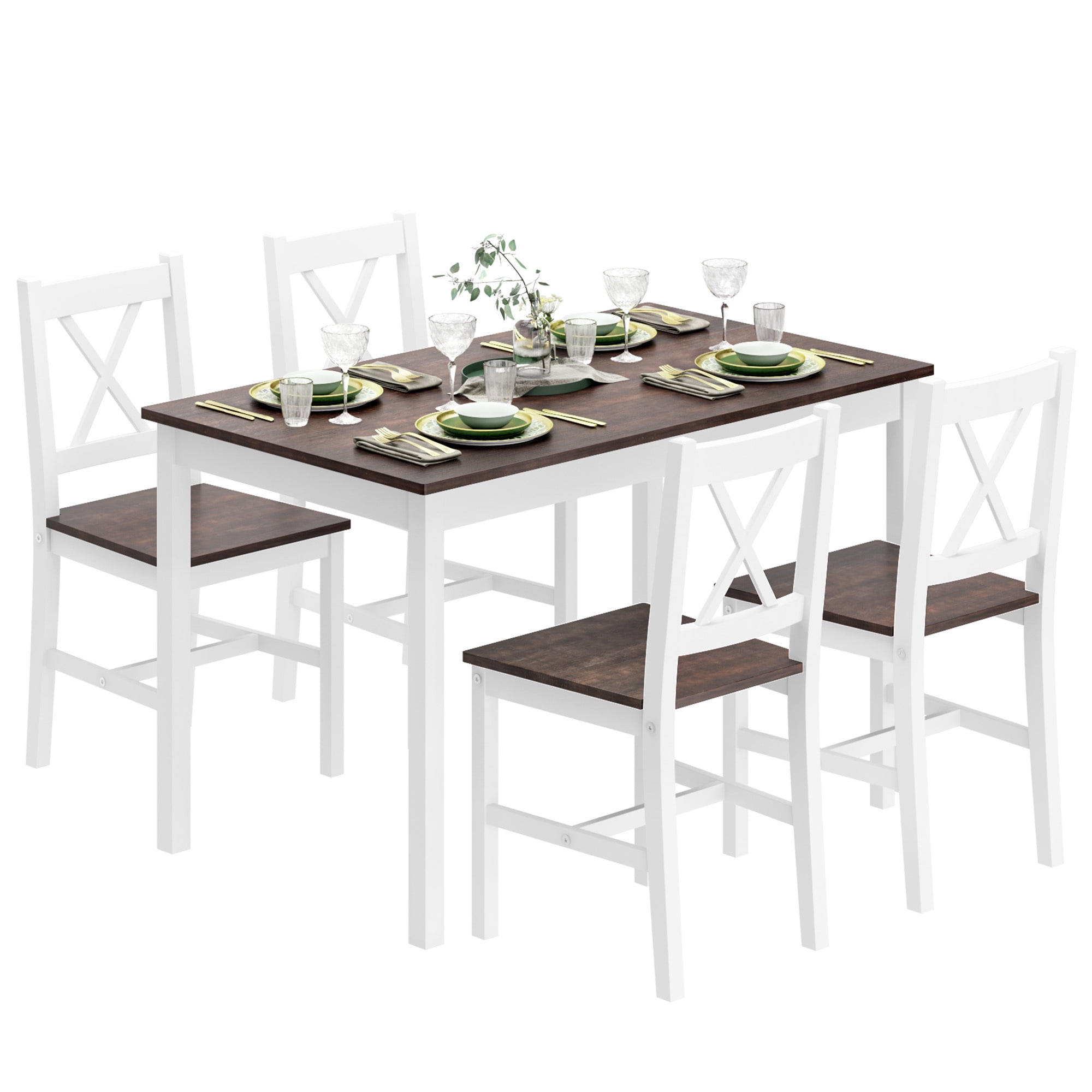 Soges 4-Person Dining Table Set 5 Pieces, Wood Kitchen Table Set with 4 ...