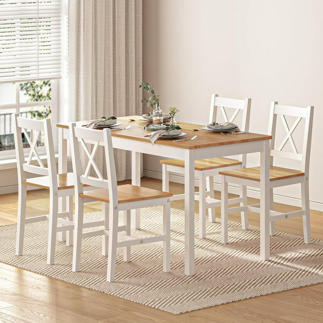 Soges 4-Person Dining Table Set 5 Pieces, Wood Kitchen Table Set with 4 ...
