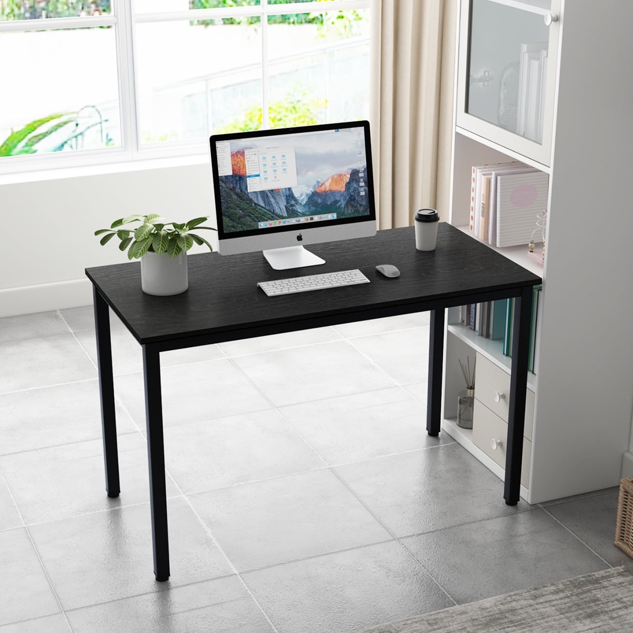 Soges 47 inches Computer Desk Wood Office Desk with Metal Legs, Black ...