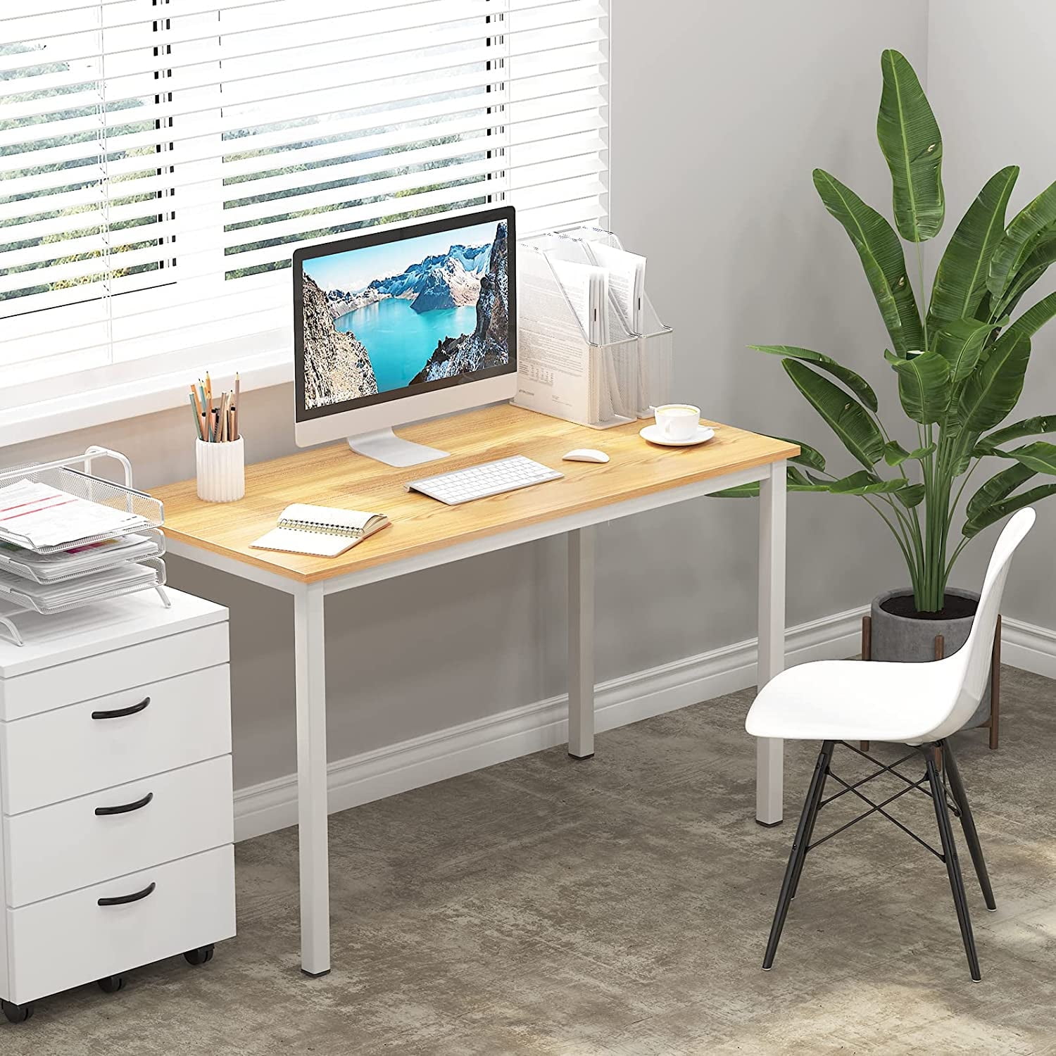 Soges 47 inches Computer Desk Wood Office Desk with Metal Legs, Teak ...