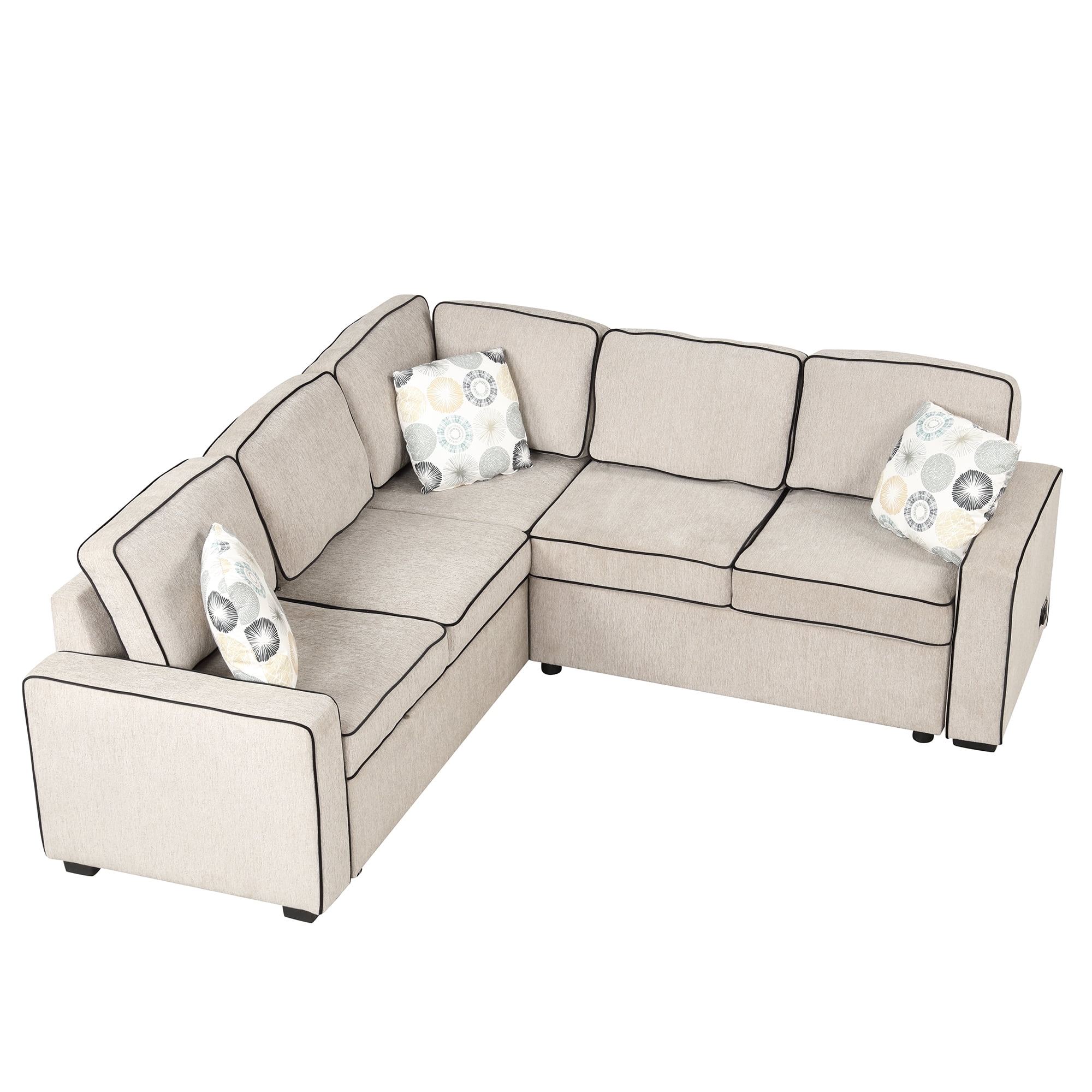 Soges 5 Seat Pull Out Sofa Bed L-Shaped Sofa with 2 USB Ports, Sockets ...