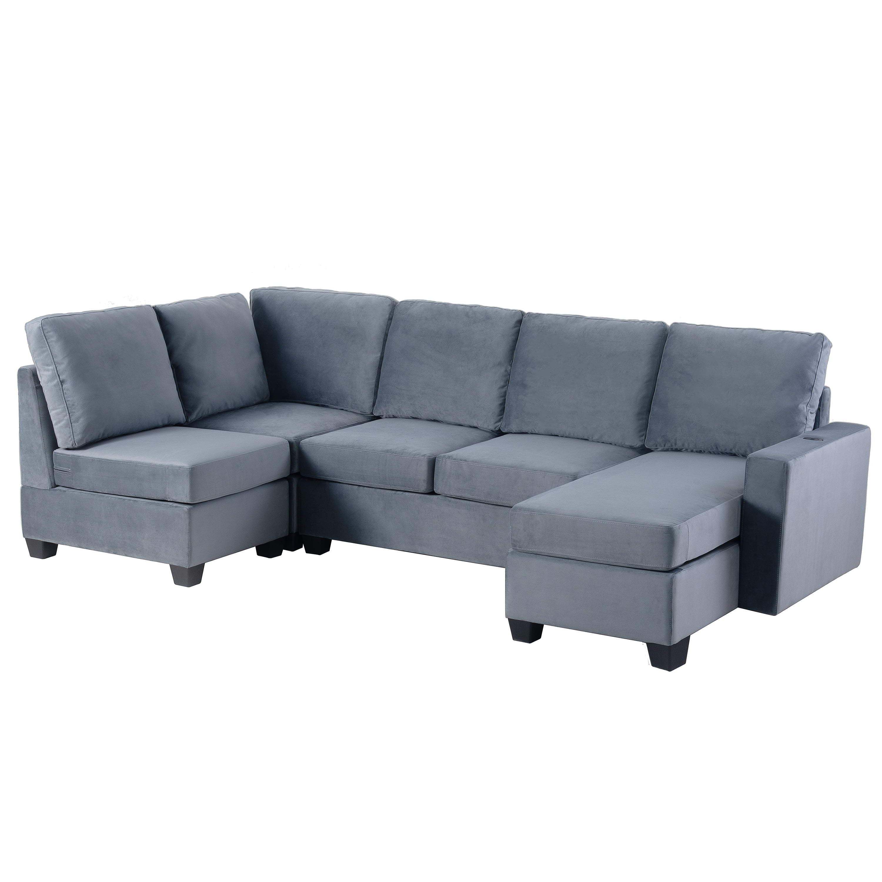 Soges 6 Seat L shape Sectional Sofa, Modern Velvet Fabric Couch with ...