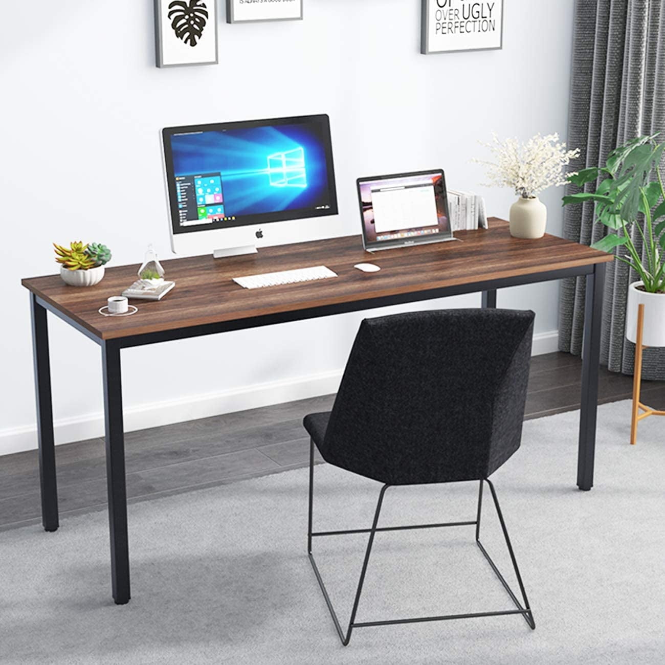 Soges 63 inches Large Computer Desk, Wood Office Desk with Metal Legs ...