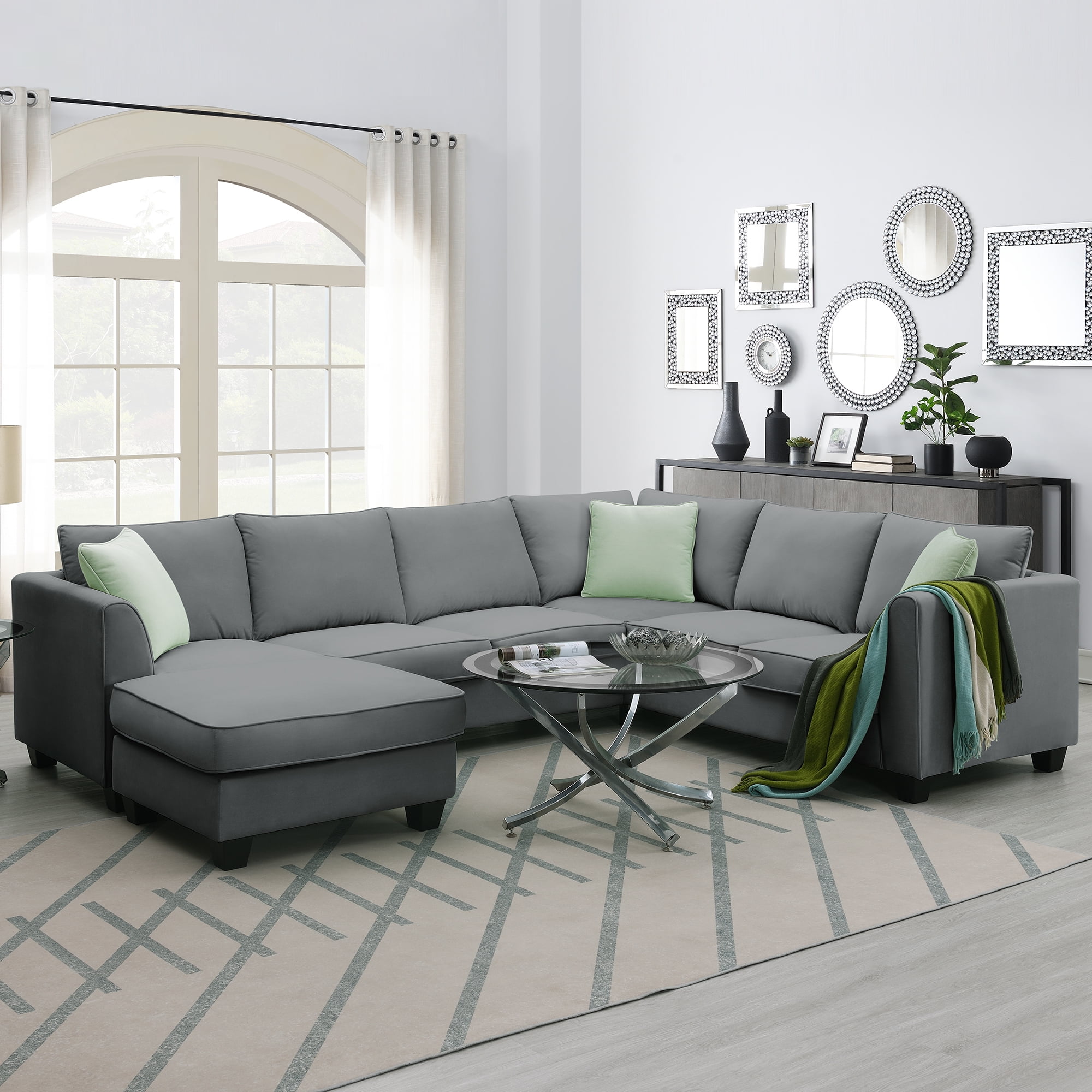 Soges 7 Seats Modular Sectional Sofa with Ottoman, L Shape Fabric Sofa ...
