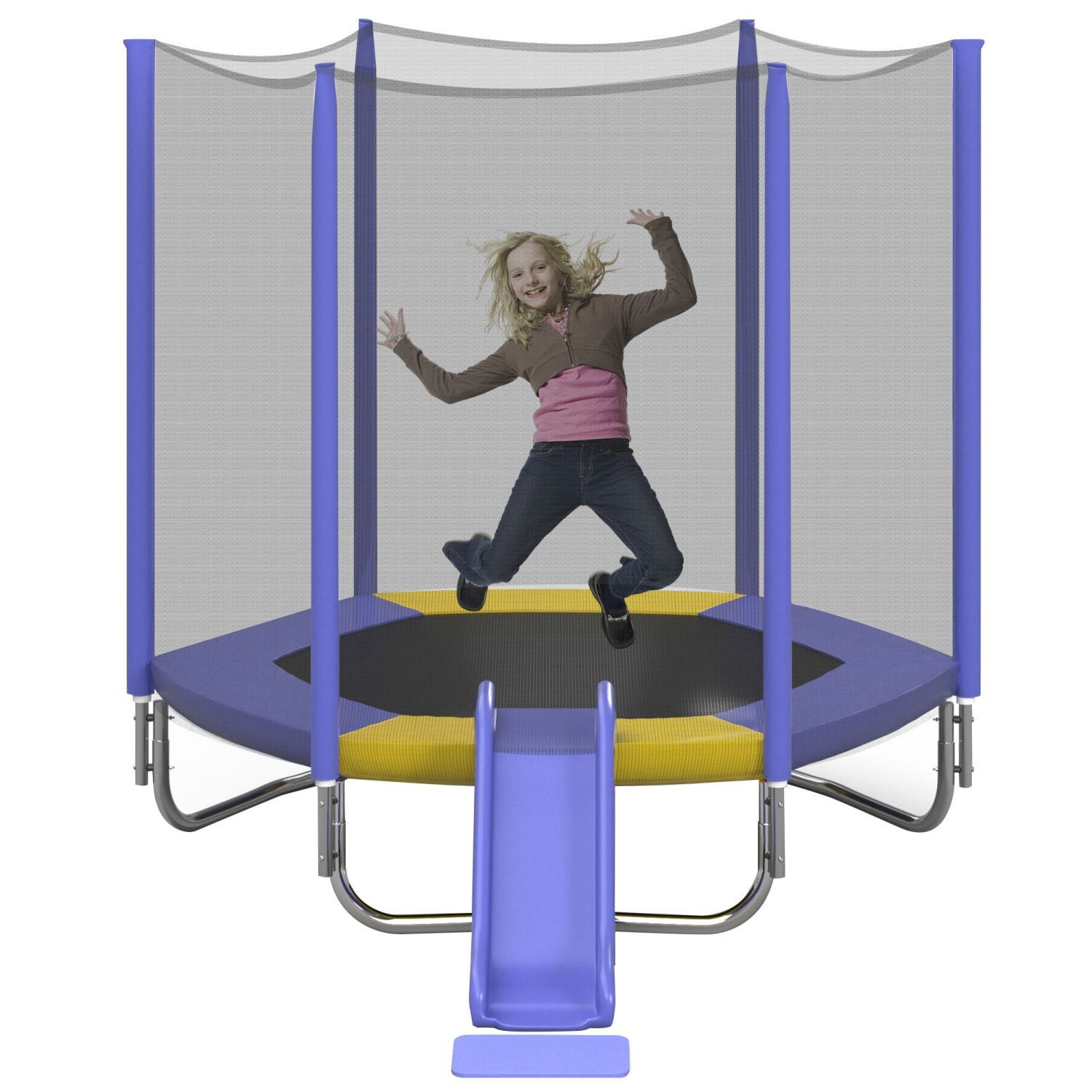 Soges 7FT Trampoline with Slide, Enclosure Net and Ladder, Indoor ...