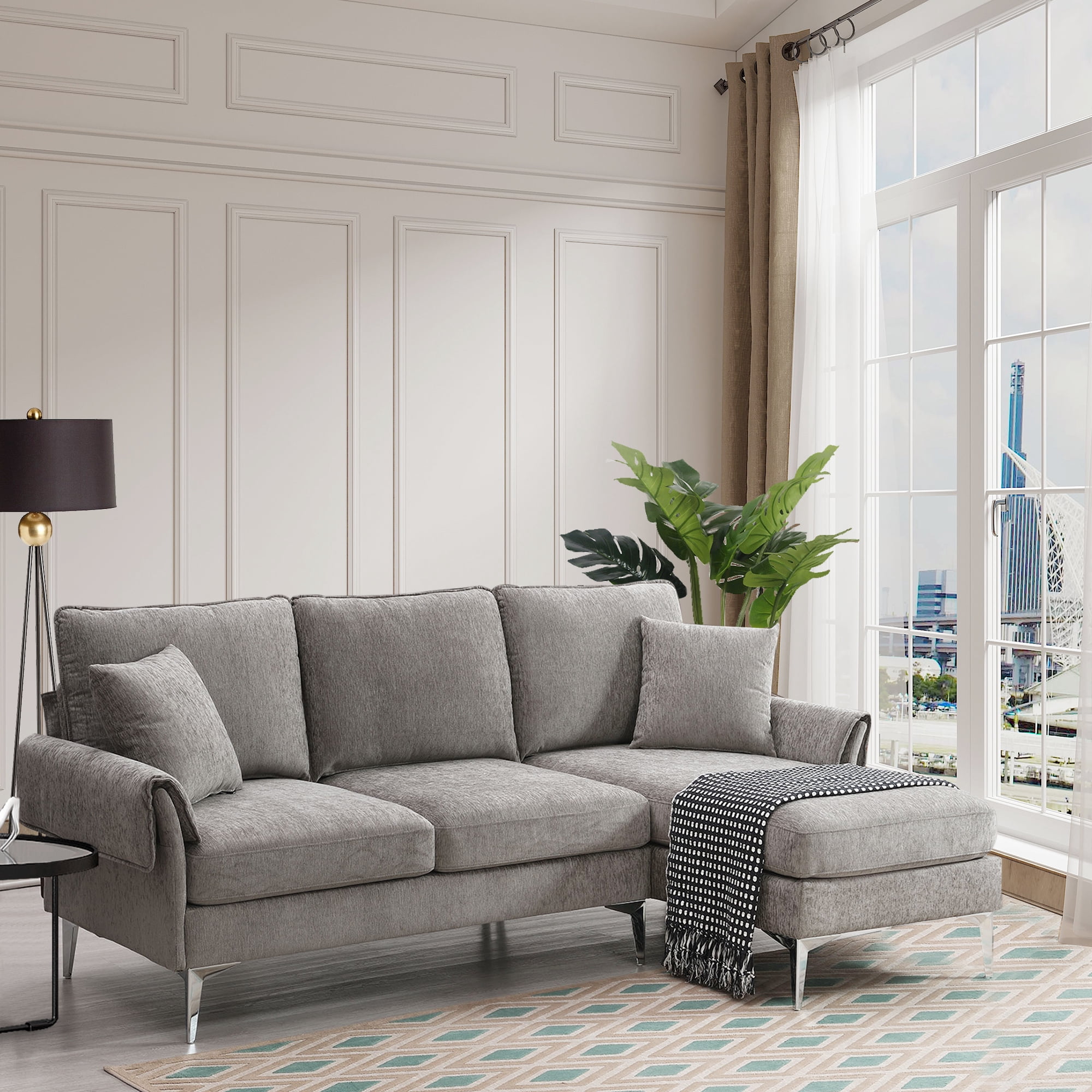 Soges 84" L-Shaped Sofa with Reversible Chaise Lounge, Living Room Sofa ...