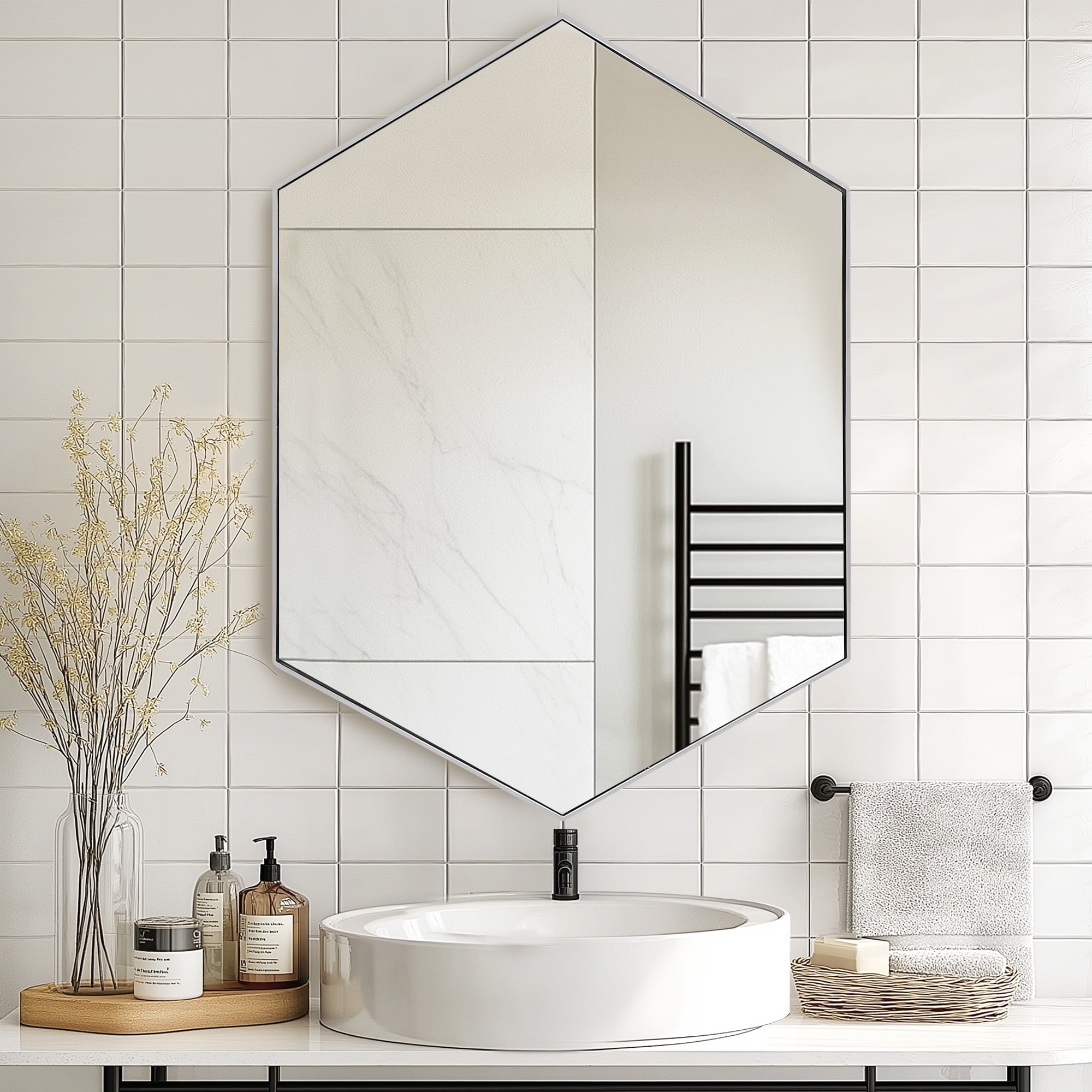 Soges Bathroom Medicine Cabinet with 2 Storage Shelves, Hexagon Metal ...