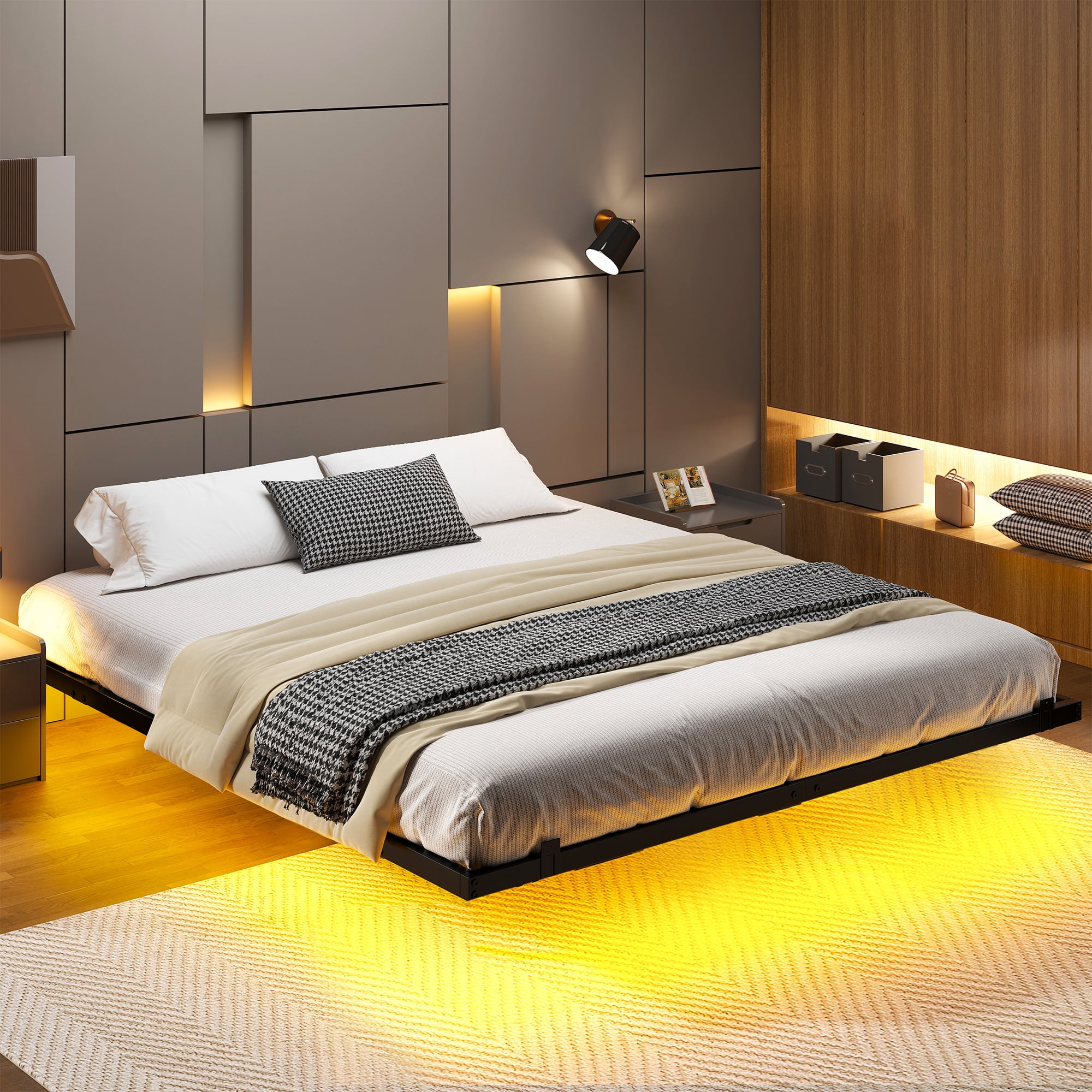 Soges Floating Bed Frame King, Metal Platform King Size Floating Bed ...