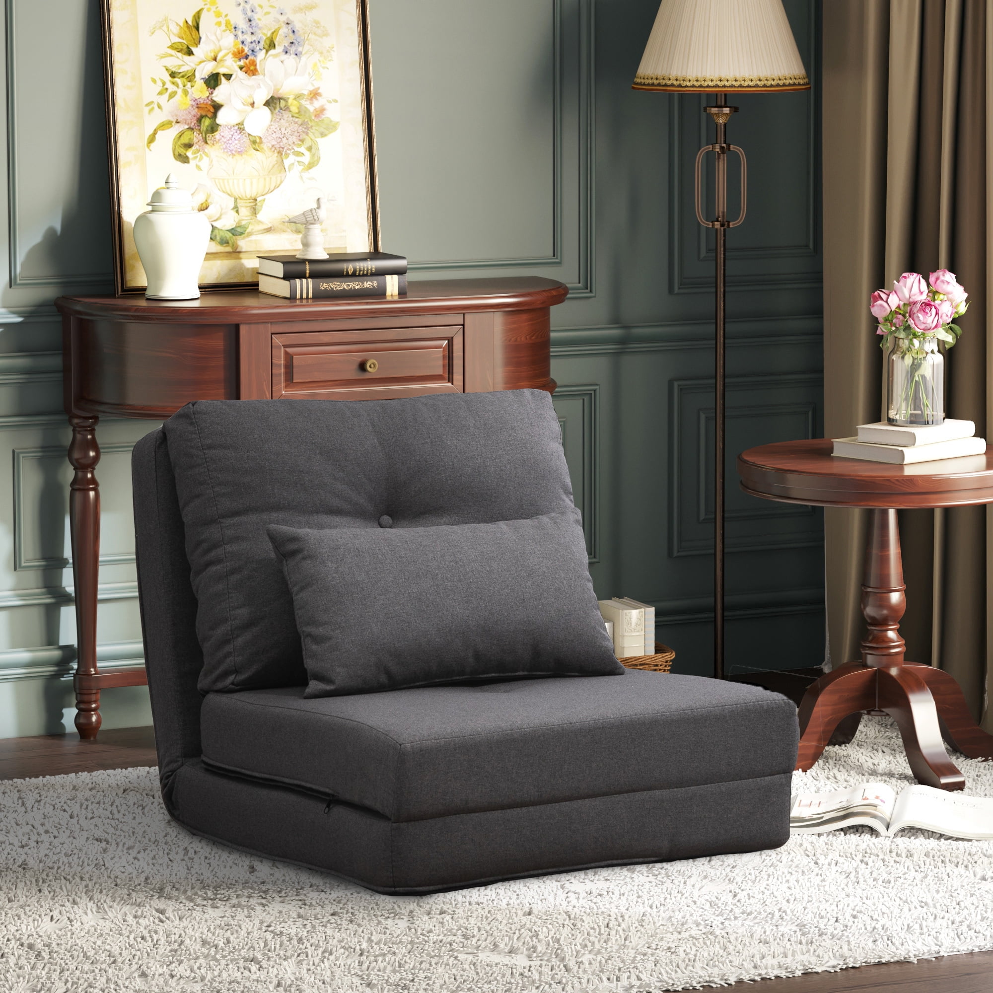 Soges Floor Lazy Sofa, Convertible Flip Chair with Adjustable Backrest ...