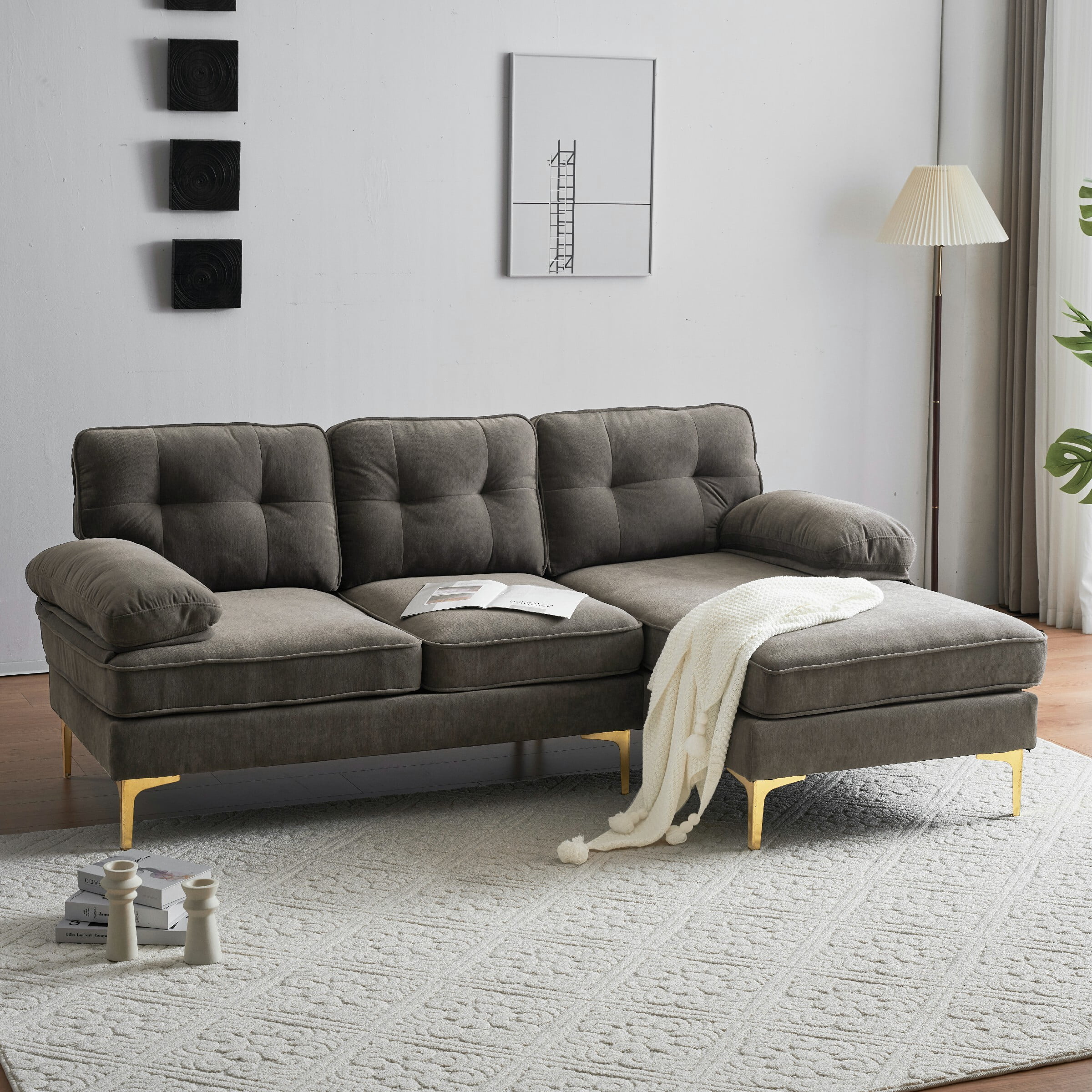 Soges L Shaped Couch Modern 83" Living Room Sofa with Chaise Lounge ...