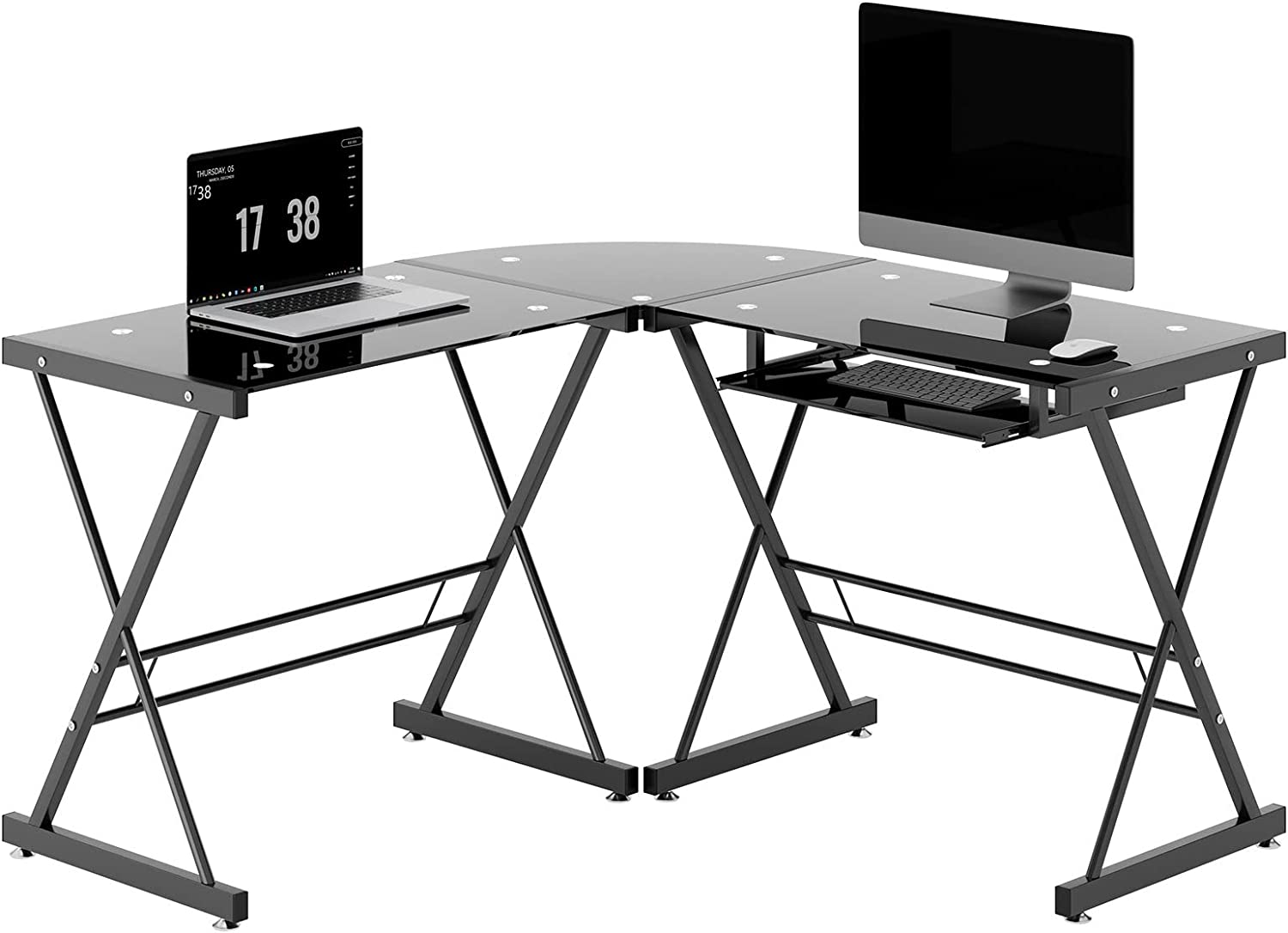 NBF Signature Series Esquire L-Shaped Reception Desk - Glass Top ...