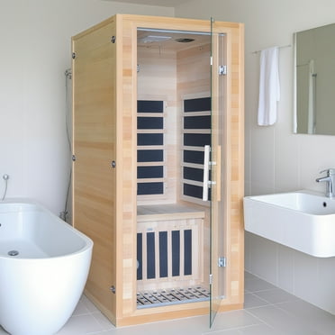 One Person Infrared Sauna, Hemlock Wood Low EMF Far Infrared Saunas for Home, 1350watt Indoor ...