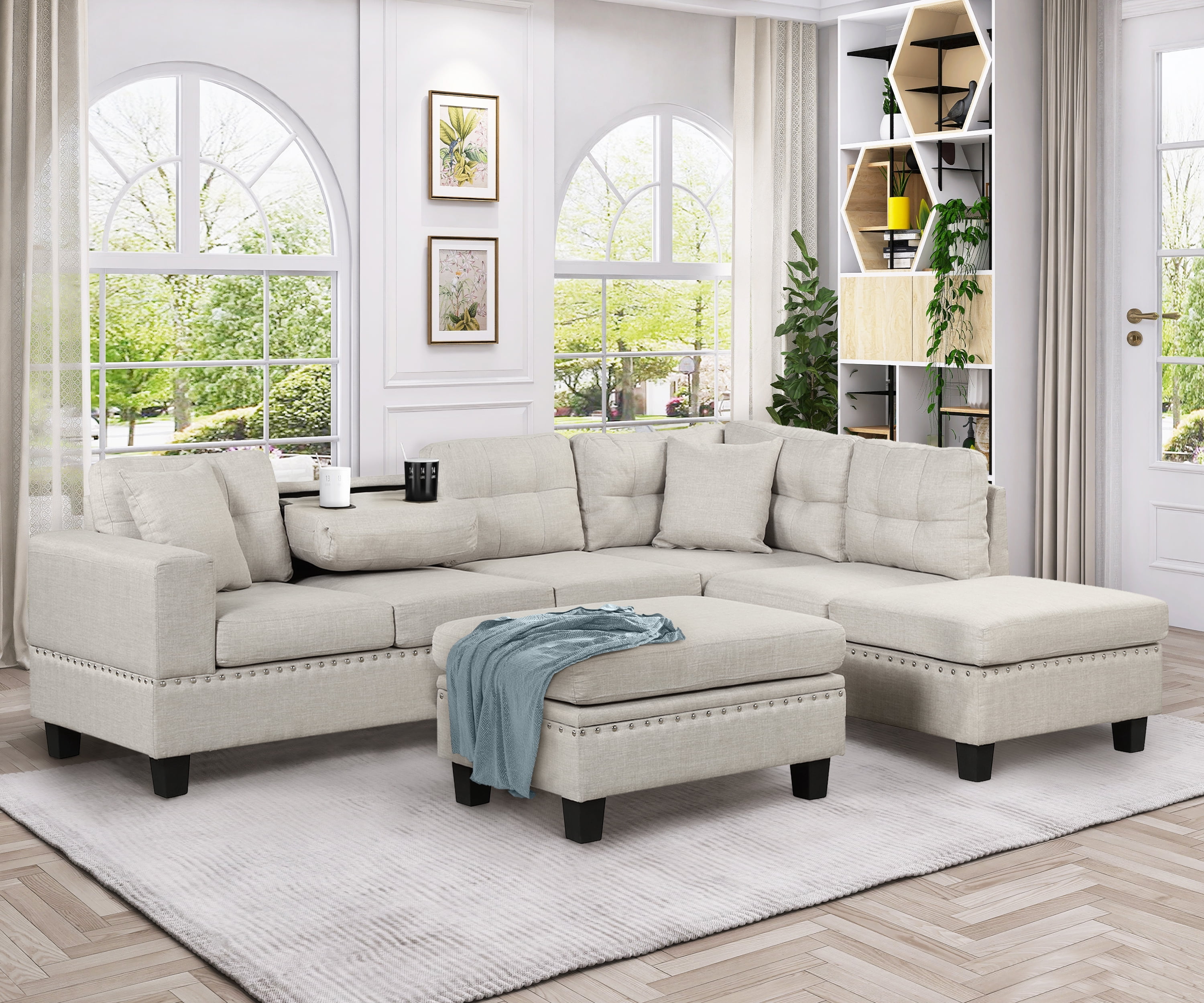 Soges Modern Sectional Sofa with Storage Ottoman, L-Shape Couch with 2 ...