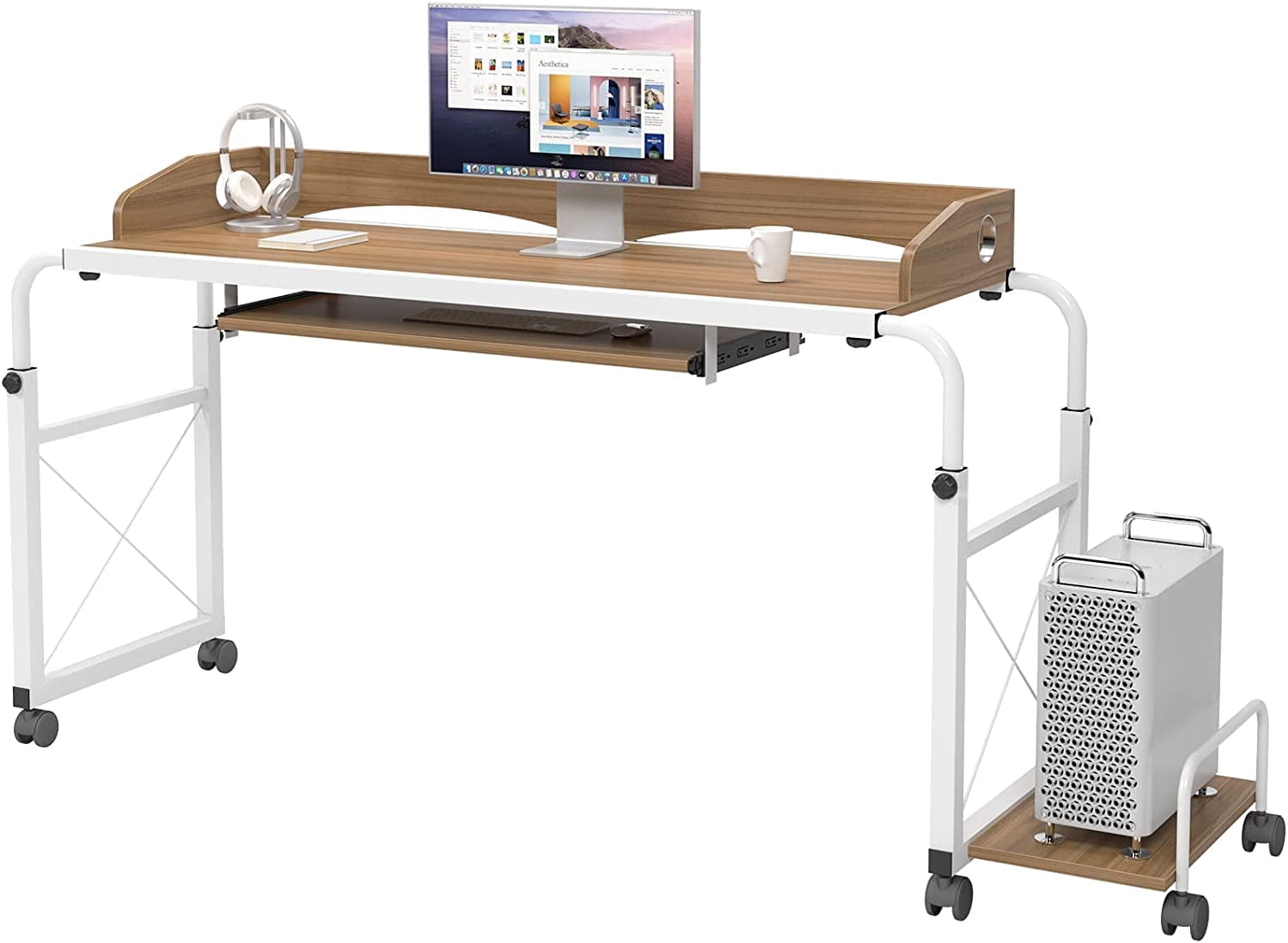 Soges Adjustable Overbed Table 47 inch, Rolling Bedside Hospital Tray ...