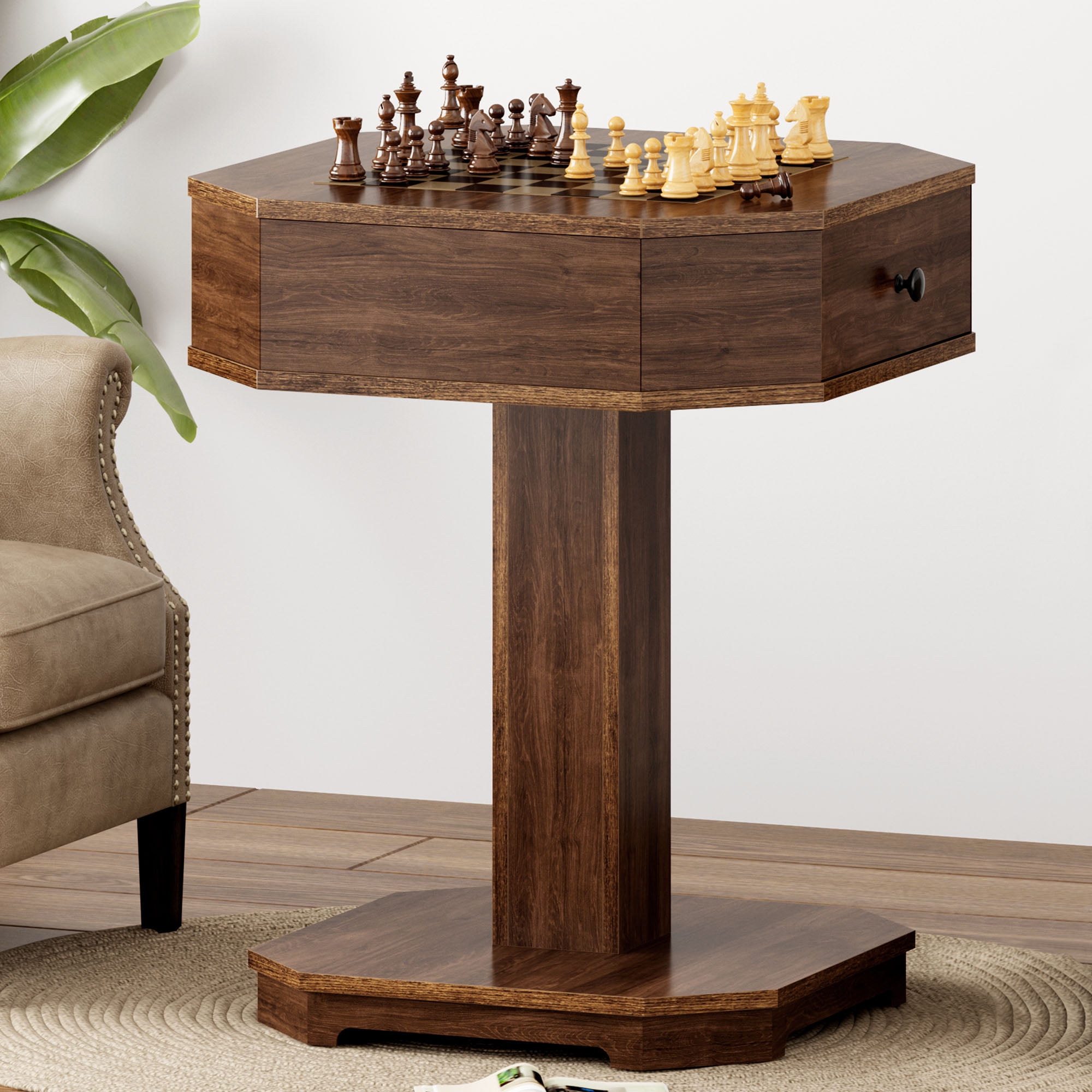 Soges Multifunctional Game Table Octagonal Chess Table with Drawers ...