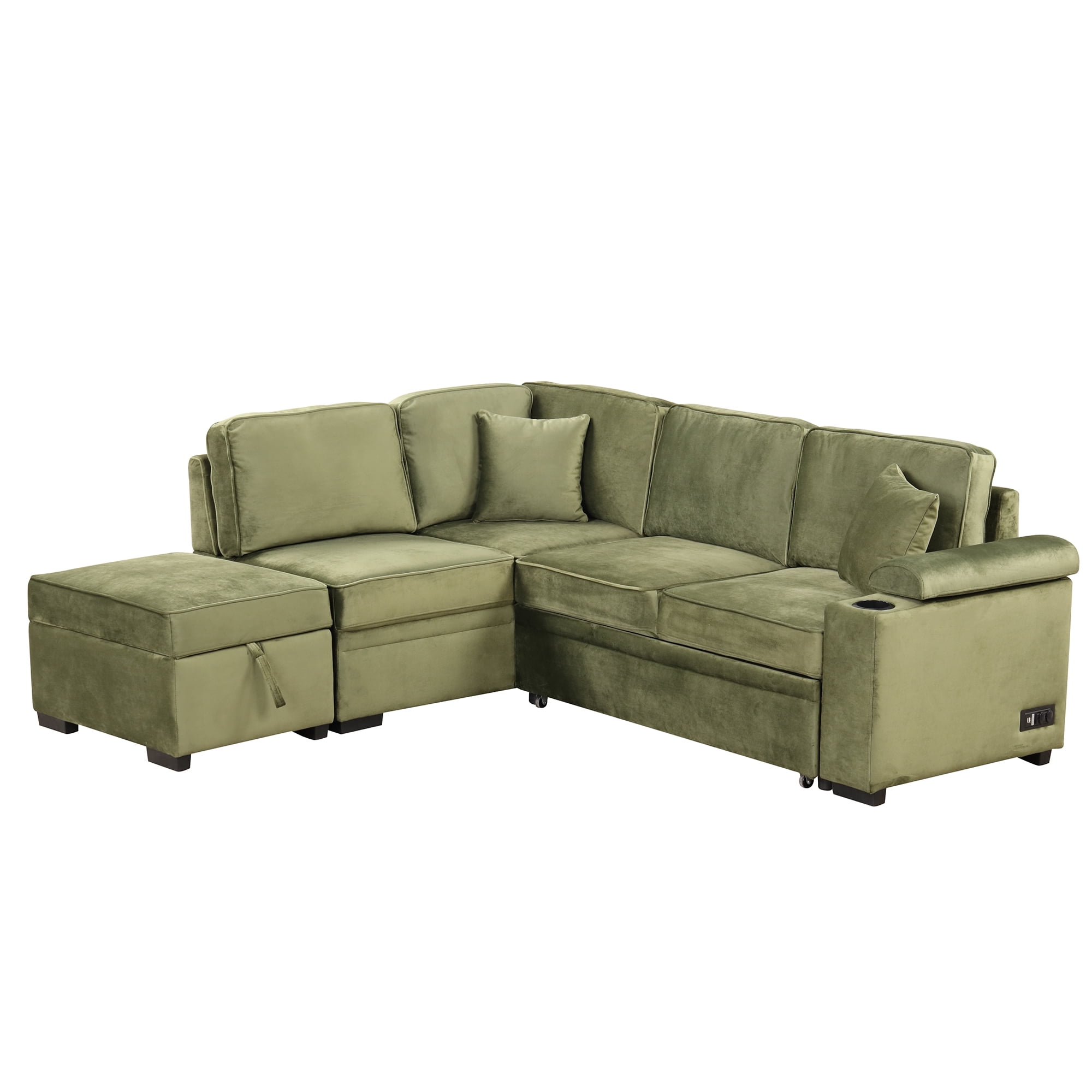 Soges Sleeper Sofa Bed 5 Seat, L Shape Sofa with Pull Out Bed Velvet ...