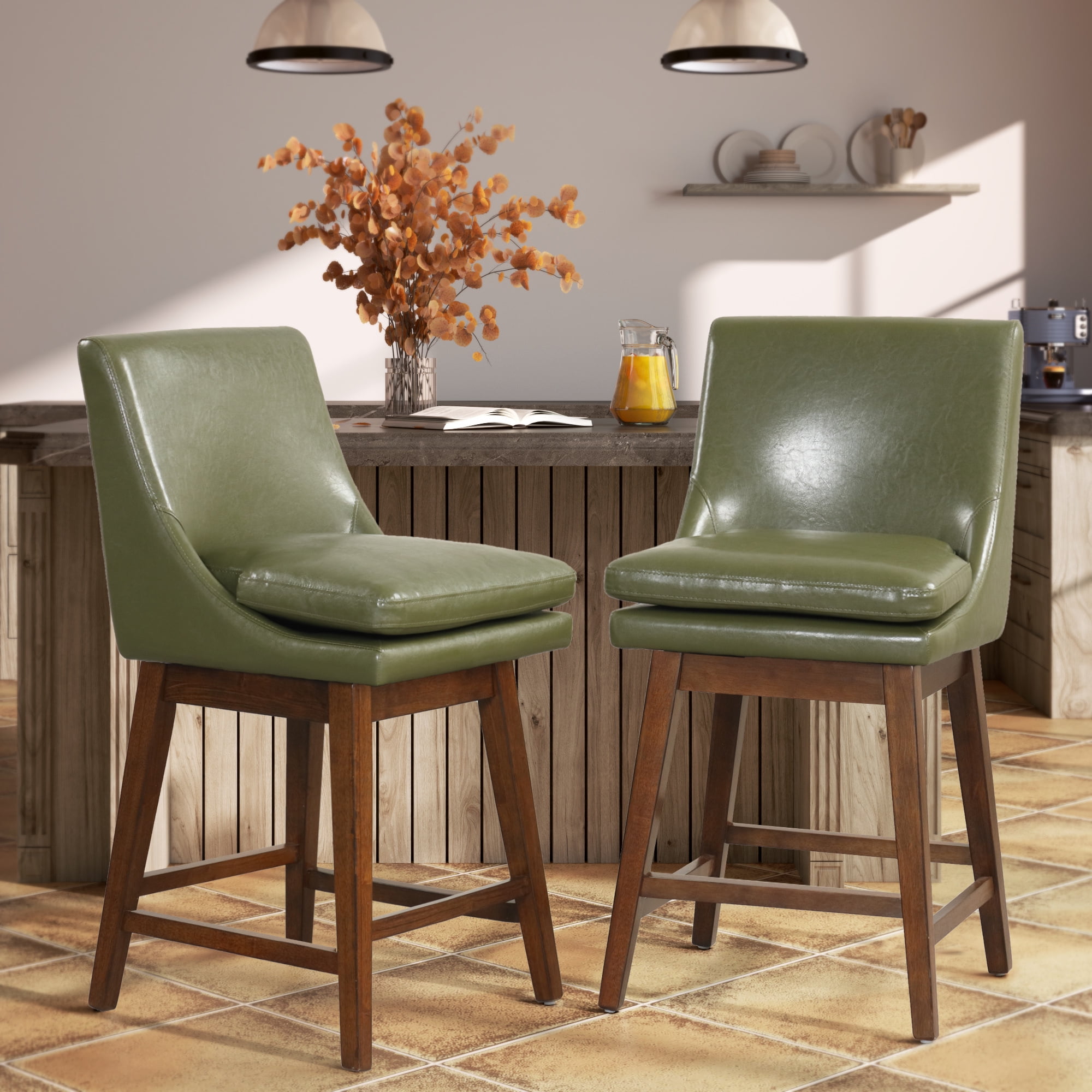 Soges Swivel Bar Stool with Cushion Set of 2, PU Leather Counter Height ...