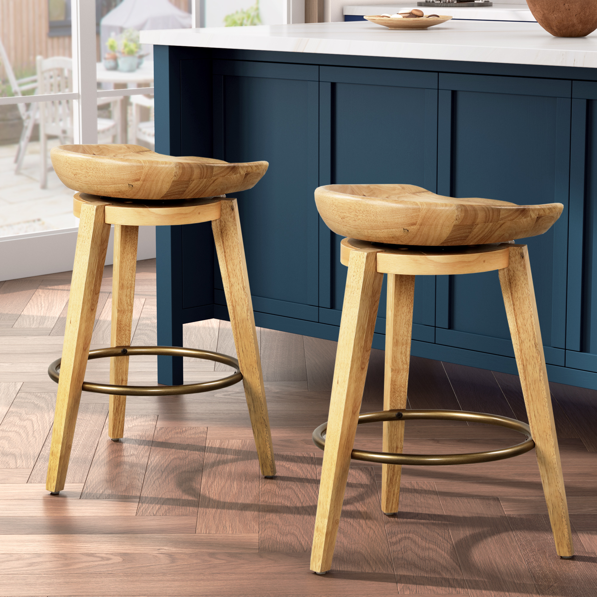 Mainstays 28"H Backless Stool Black Metal Base with Natural Wood Seat ...