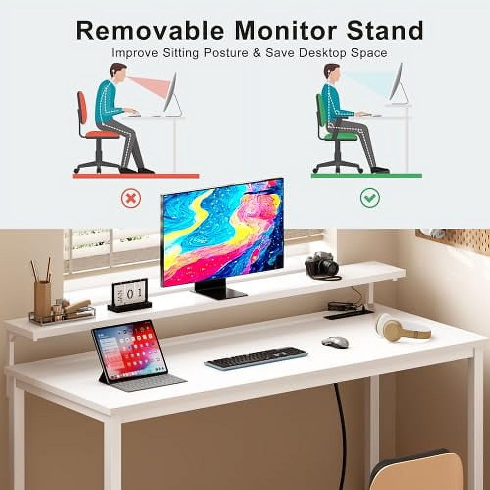 SogesGame Computer Desk with LED Lights, 60 inches Desk& Workstations ...